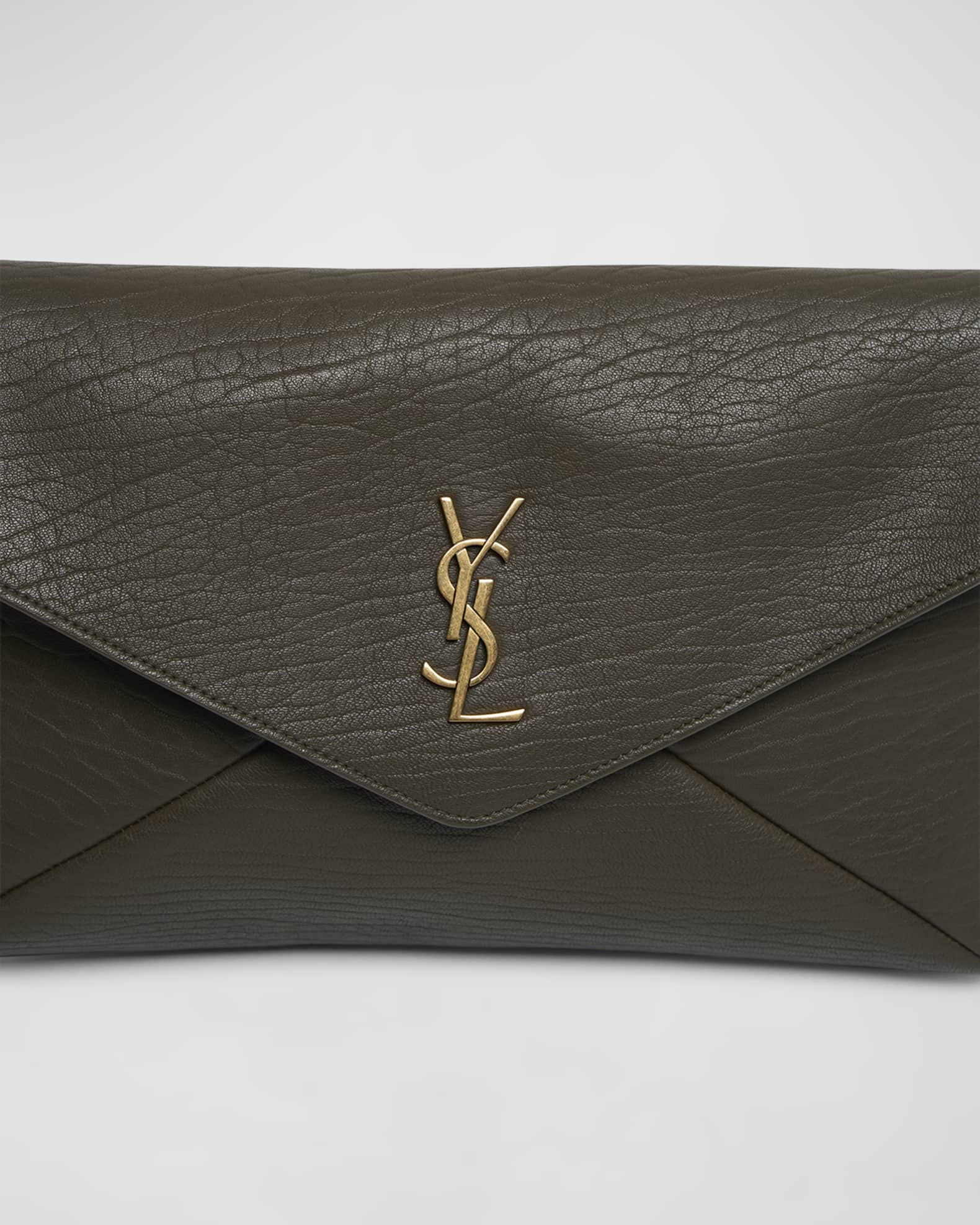 Saint Laurent Large YSL Envelope Pouch Clutch Bag in Leather | Neiman ...