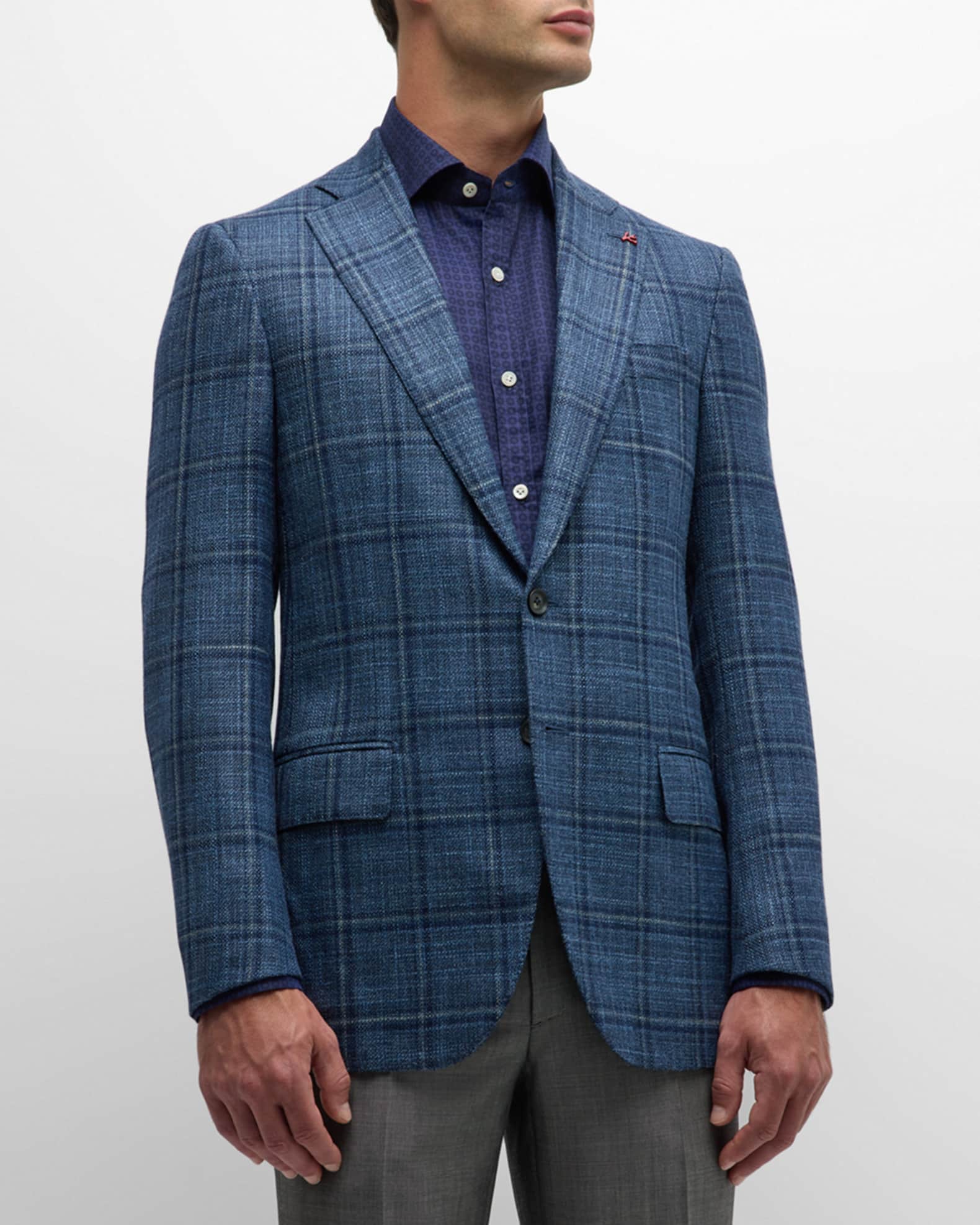 Isaia Men's Blue Windowpane Check Sports Jacket | Neiman Marcus