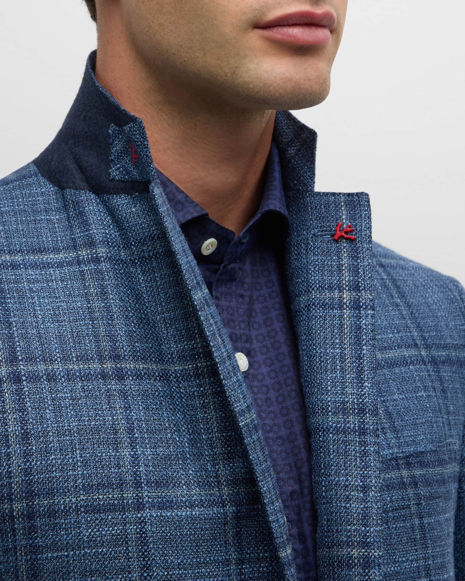 Isaia Men's Blue Windowpane Check Sports Jacket | Neiman Marcus
