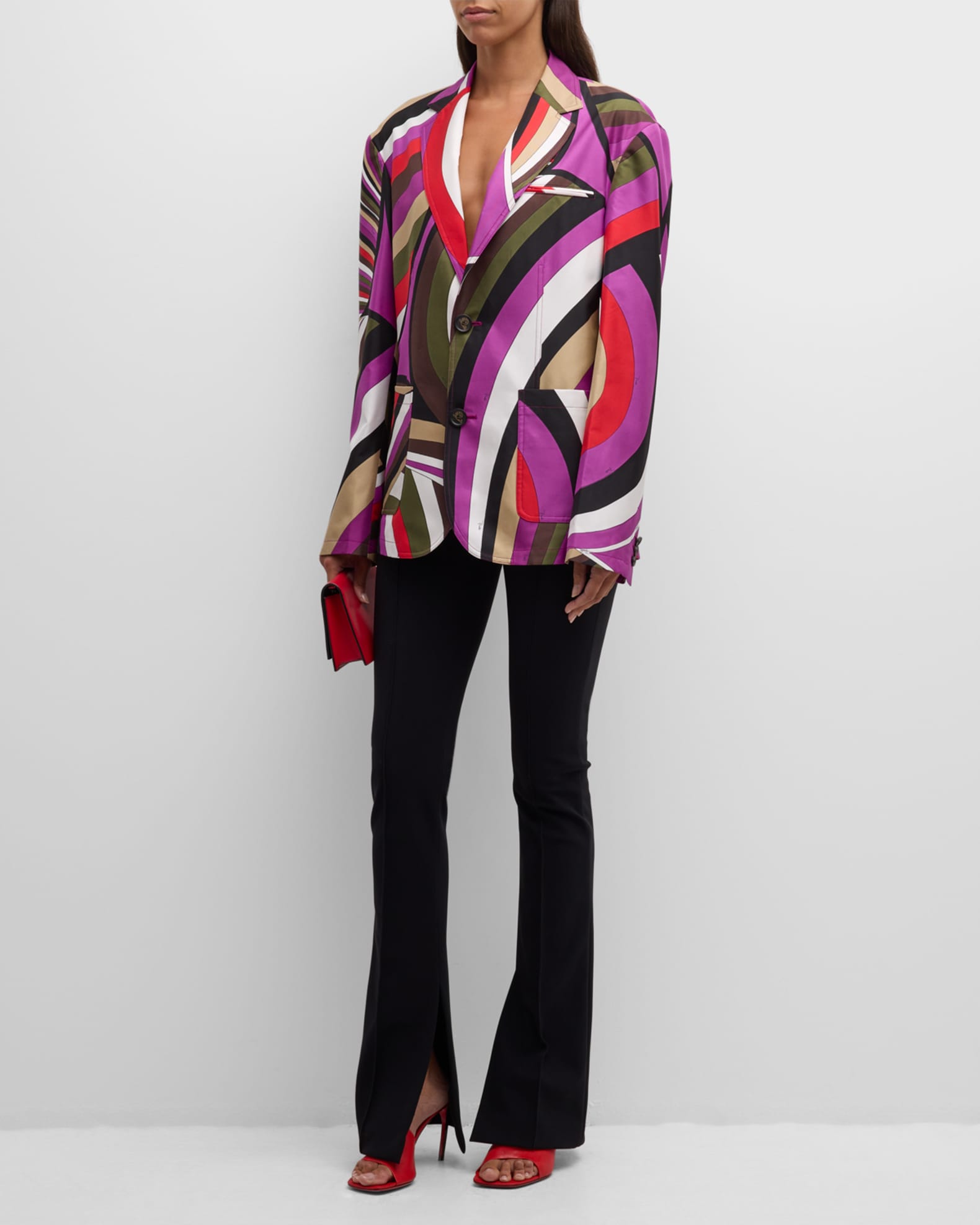 Emilio Pucci Abstract-Print Single-Breasted Silk Jacket | Neiman Marcus