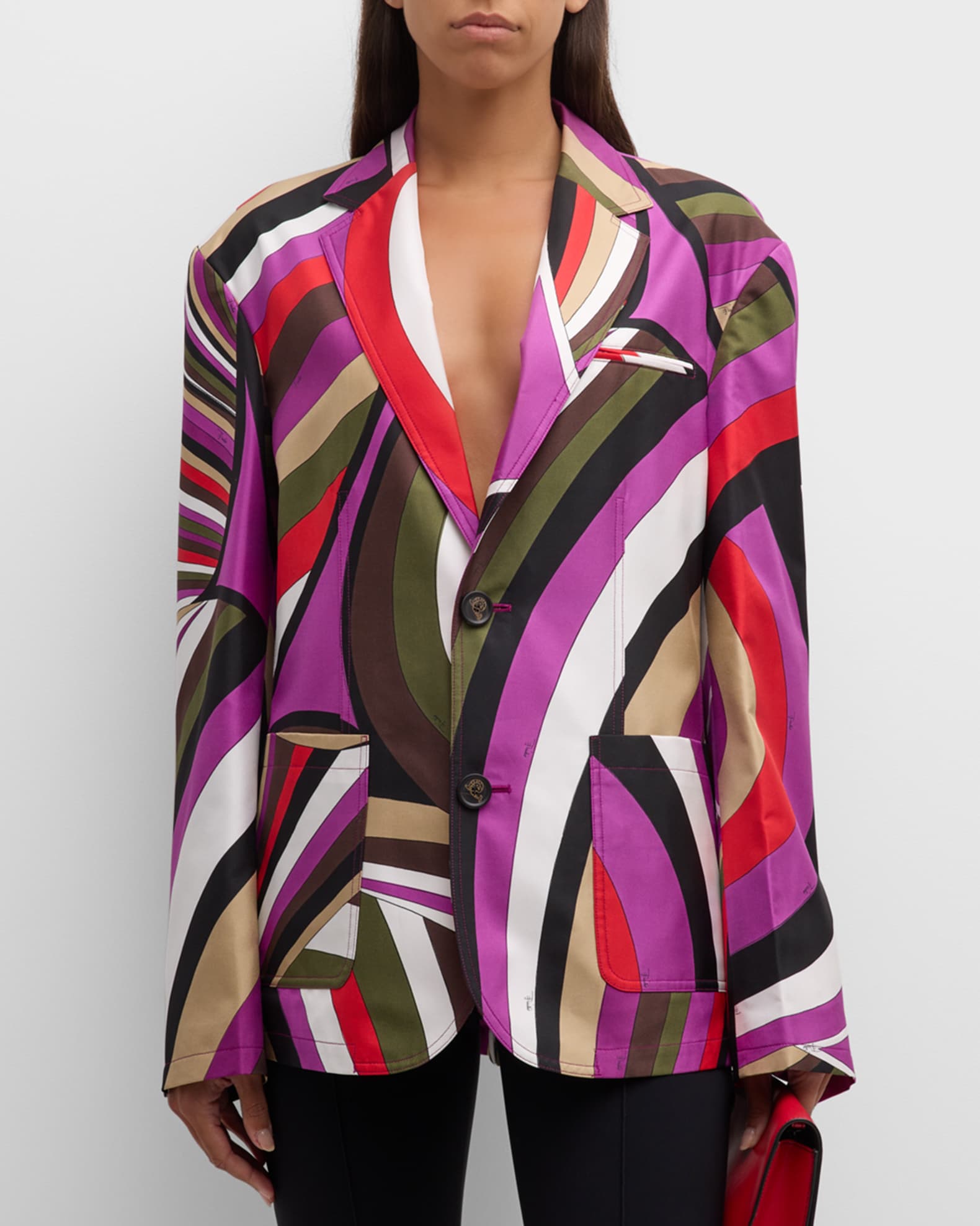 Emilio Pucci Abstract-Print Single-Breasted Silk Jacket | Neiman Marcus