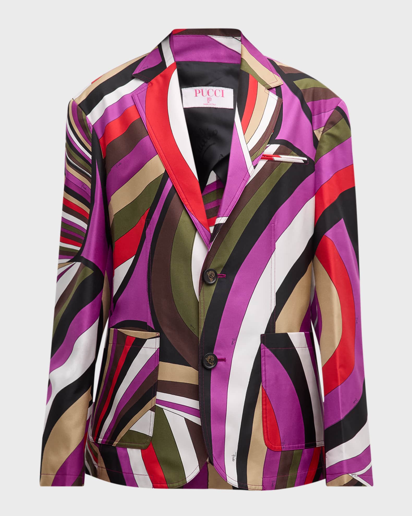 Emilio Pucci Abstract-Print Single-Breasted Silk Jacket | Neiman Marcus