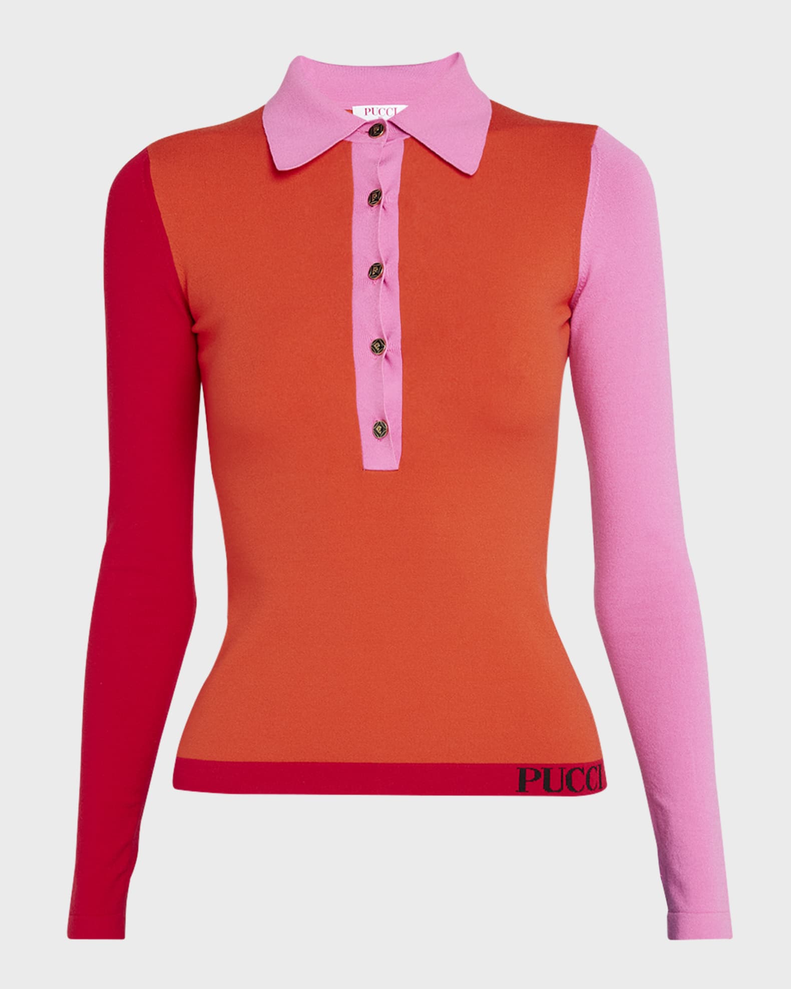 Emilio Pucci Colorblock Long-Sleeve Polo Sweater | Neiman Marcus