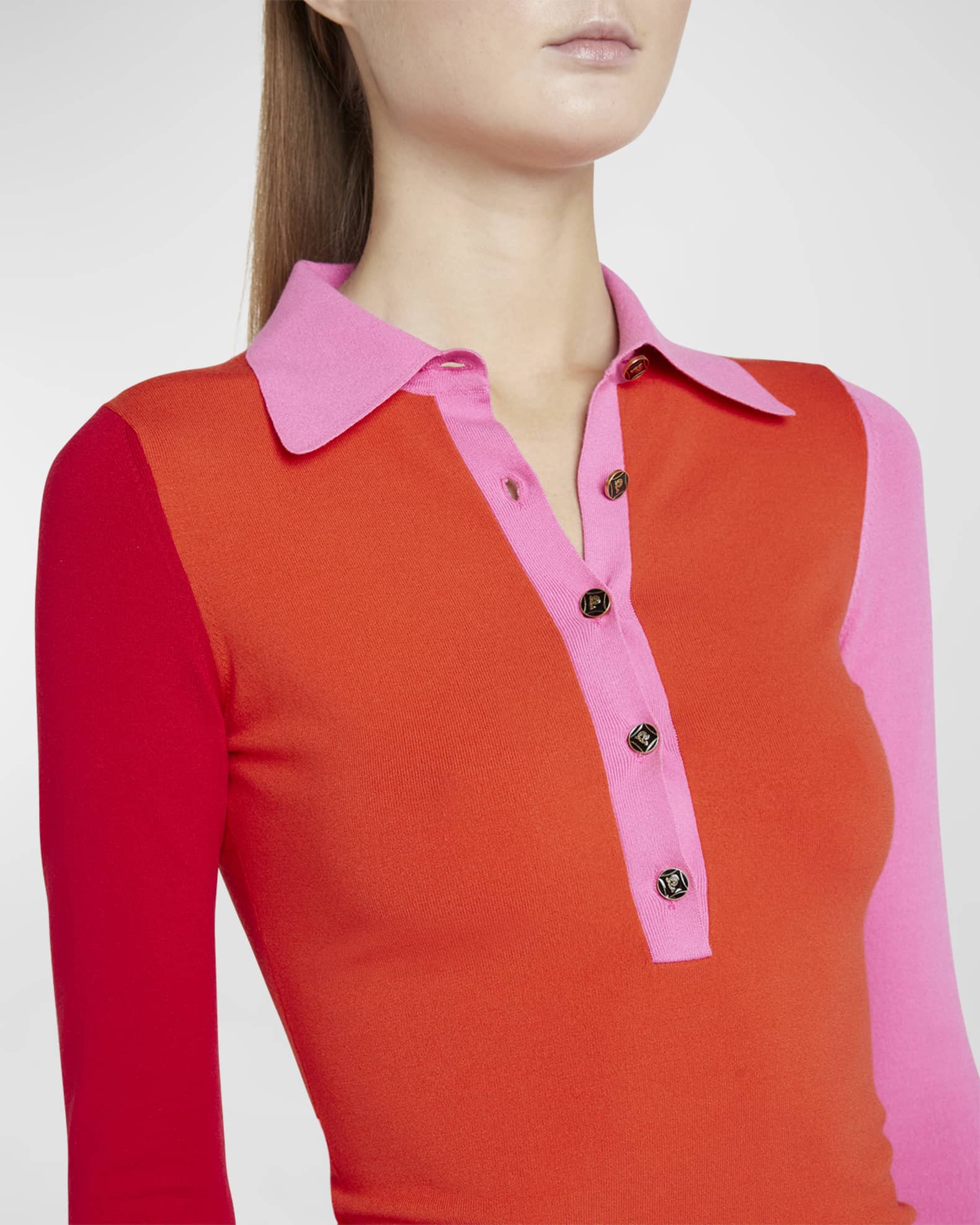 Emilio Pucci Colorblock Long-Sleeve Polo Sweater | Neiman Marcus