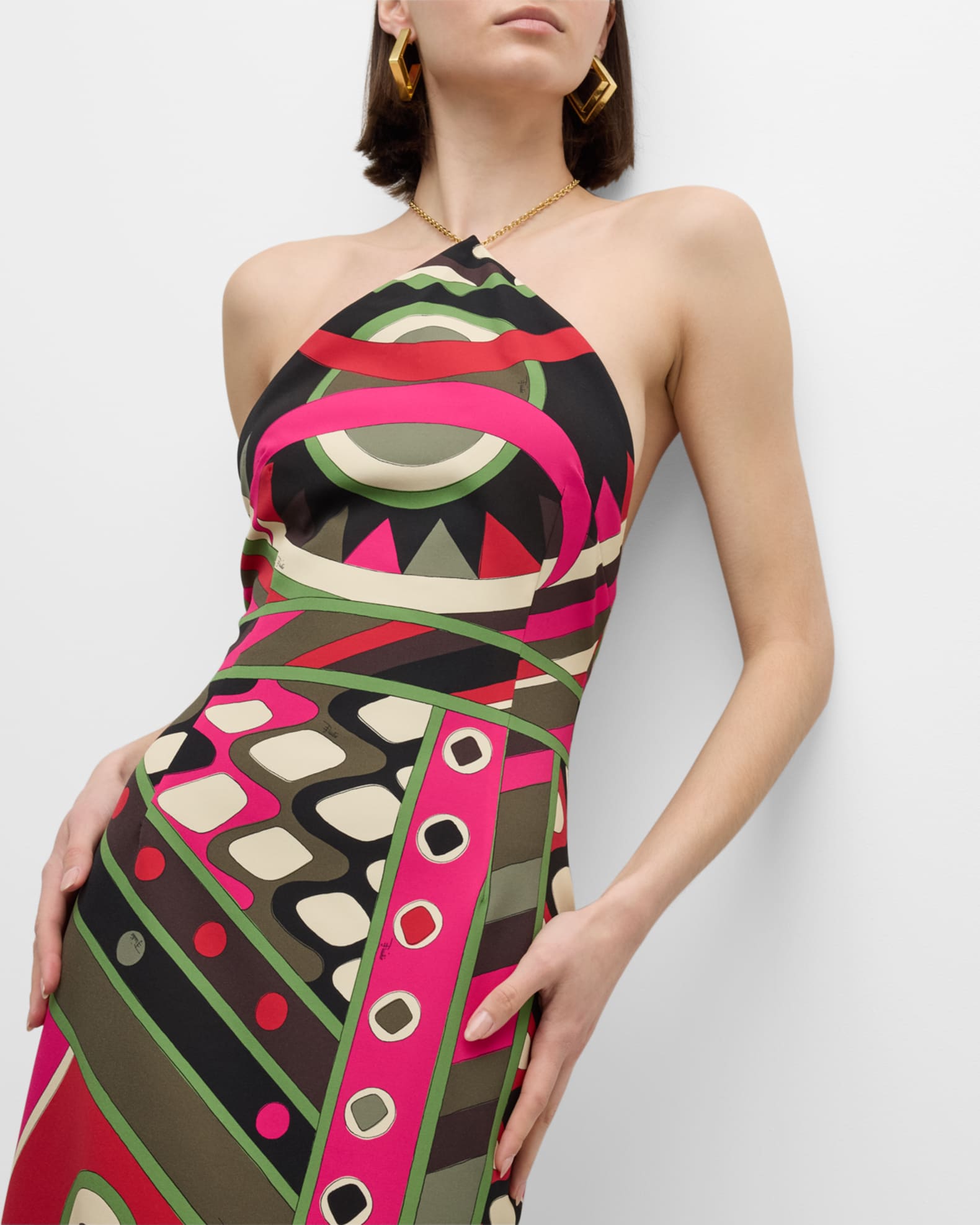 Emilio Pucci Foulard-Print Silk Backless Halter Maxi Dress | Neiman Marcus