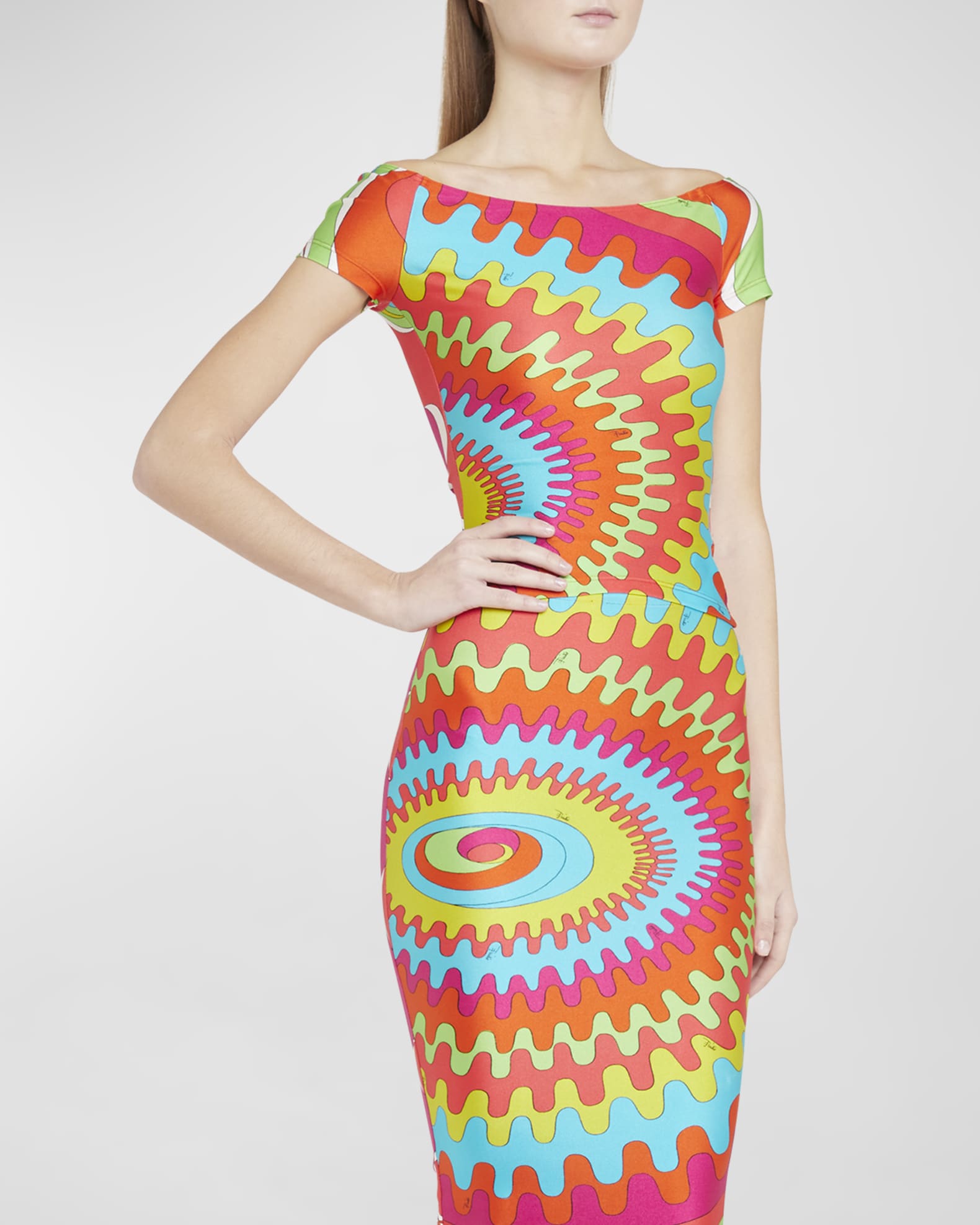 Emilio Pucci Abstract-Print Off-The-Shoulder Cap-Sleeve Top | Neiman Marcus