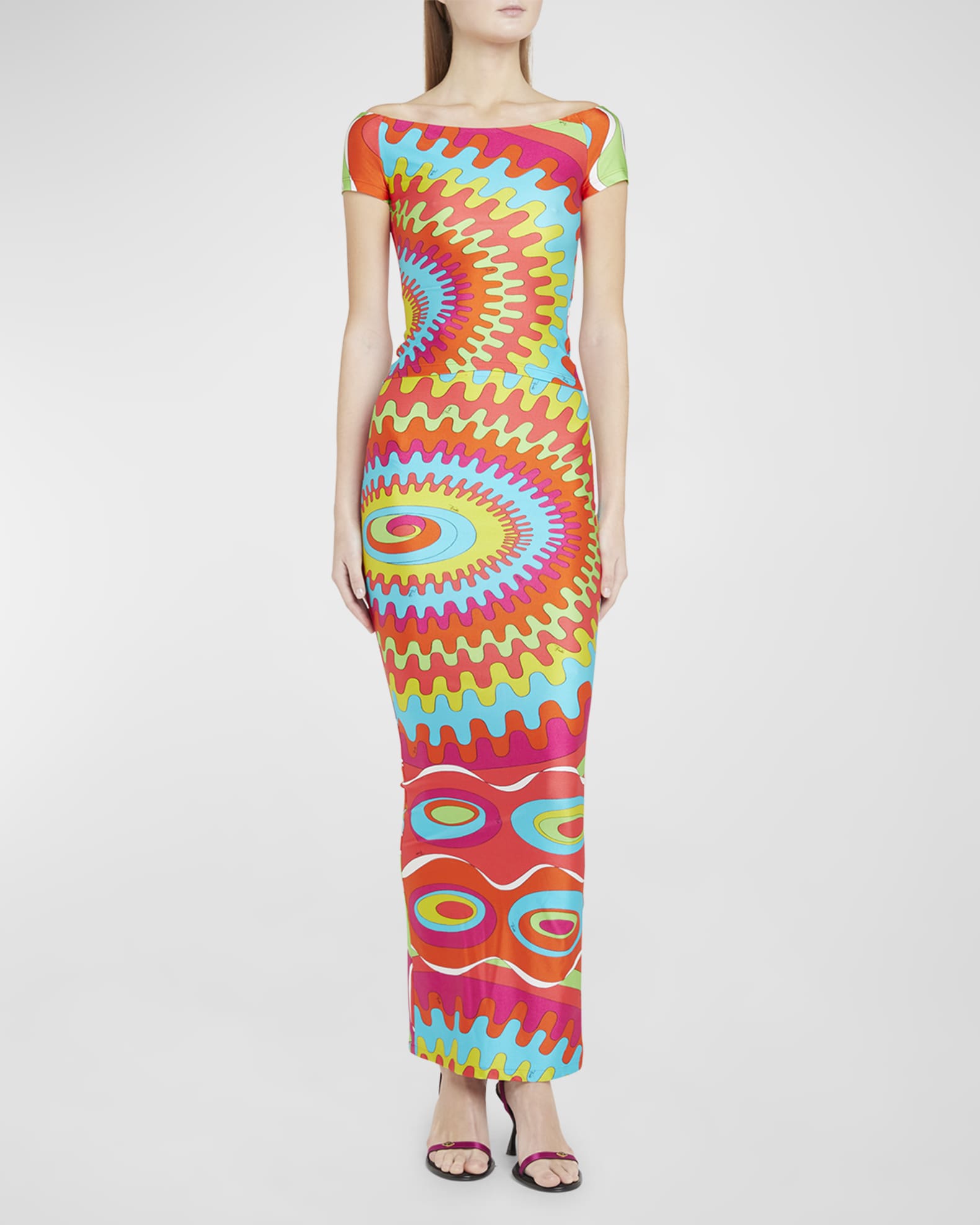 Emilio Pucci Abstract-Print Off-The-Shoulder Cap-Sleeve Top | Neiman Marcus