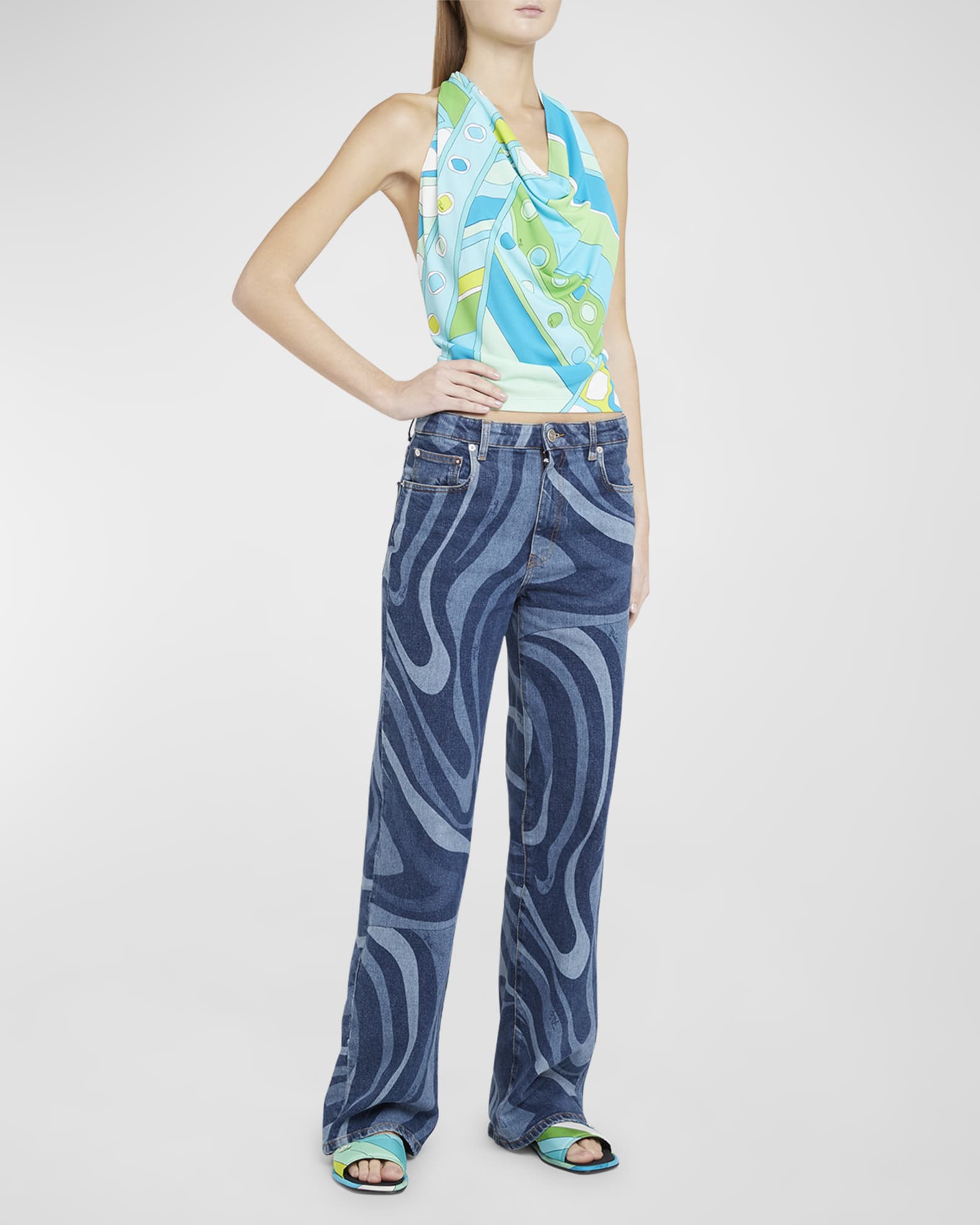 Emilio Pucci Abstract-Print Cowl Halter Top | Neiman Marcus