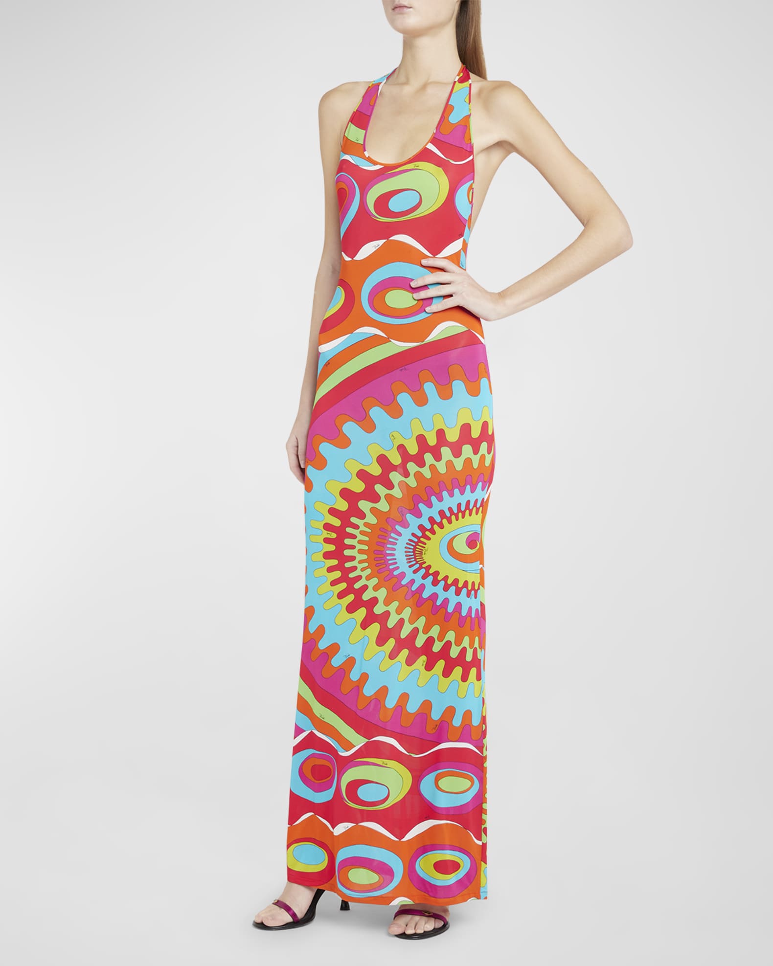 Emilio Pucci Halter Abstract-Print Backless Maxi Dress | Neiman Marcus