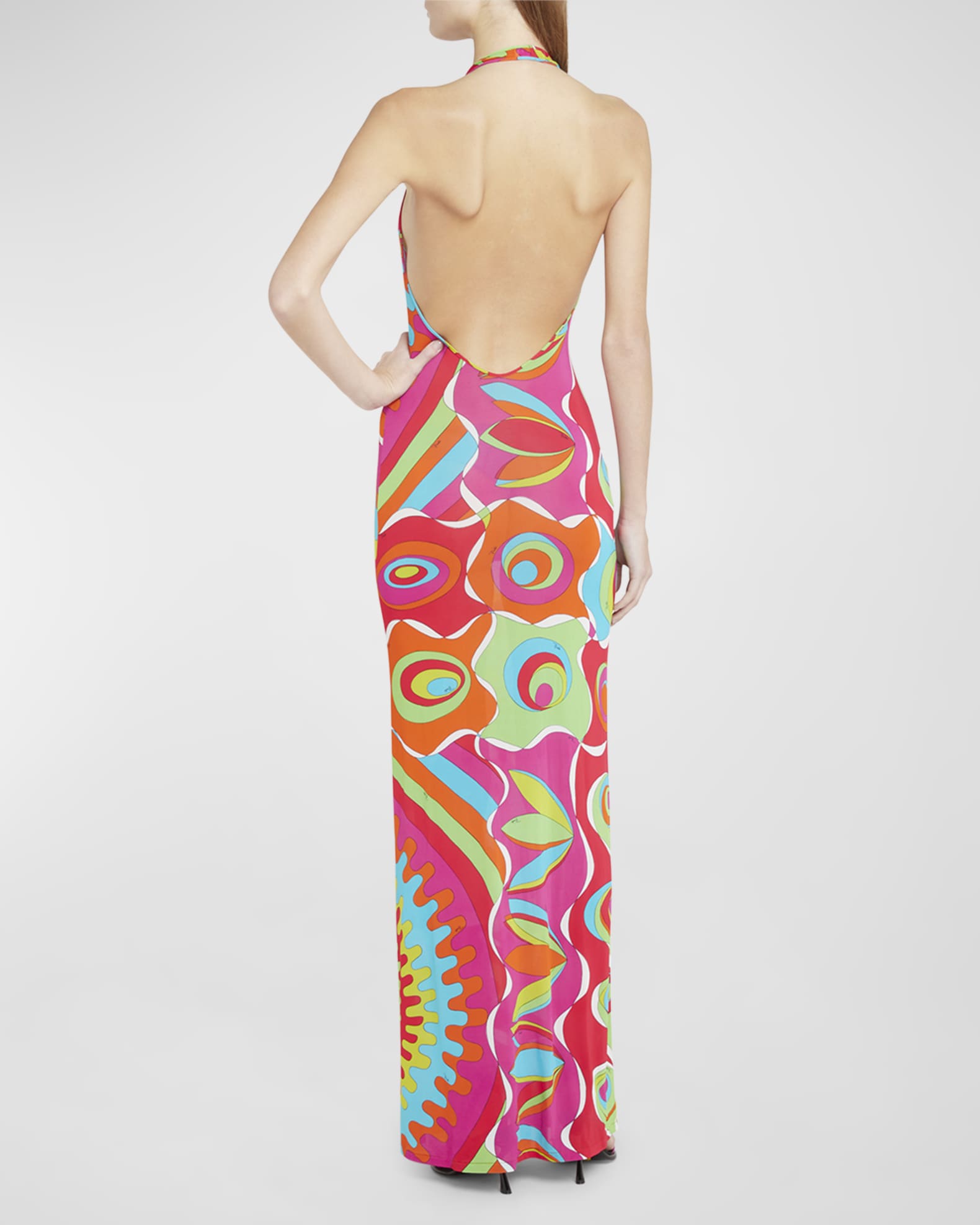 Emilio Pucci Halter Abstract-Print Backless Maxi Dress | Neiman Marcus