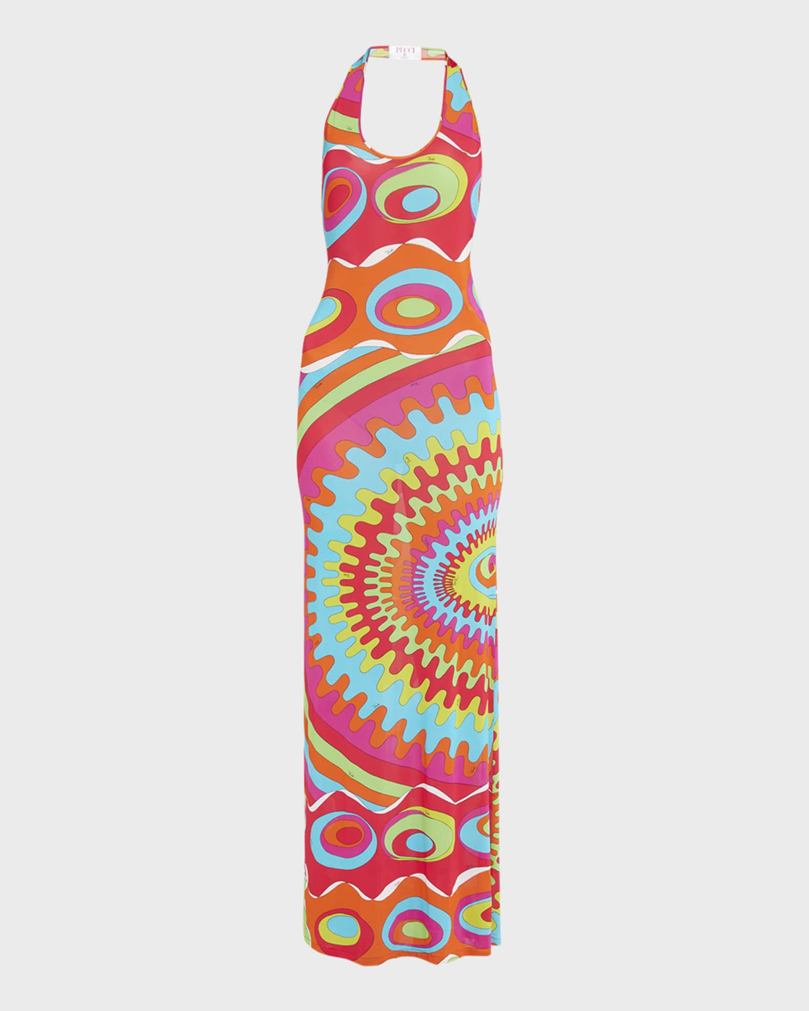 Emilio Pucci Halter Abstract-Print Backless Maxi Dress | Neiman Marcus