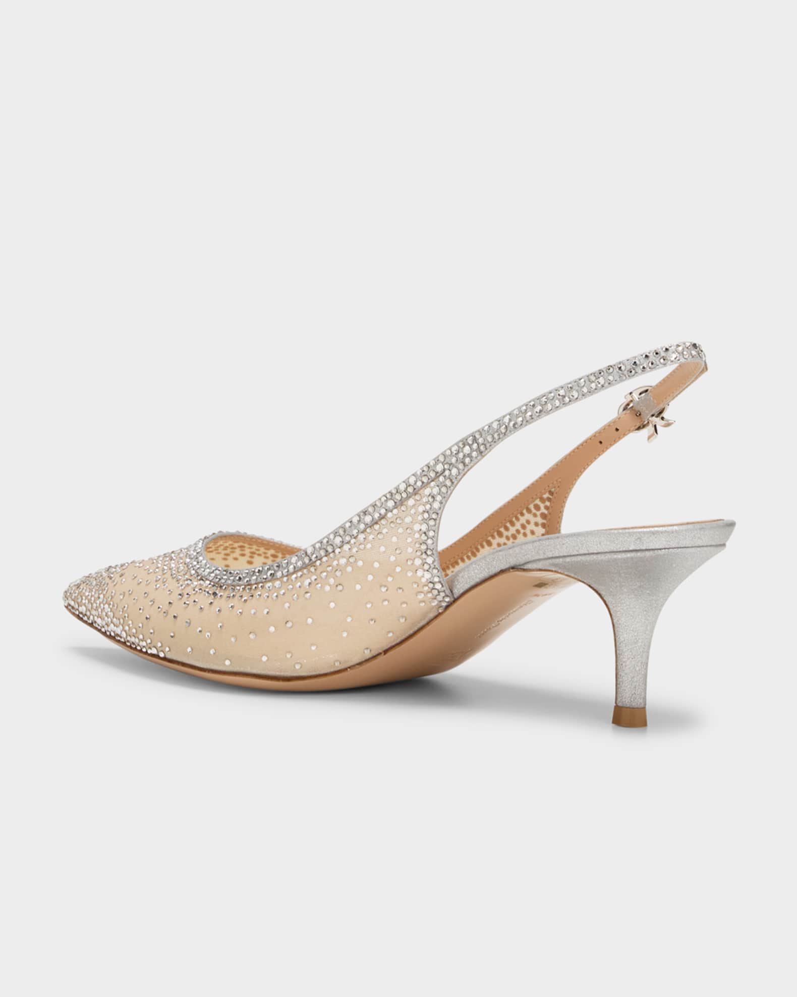 Gianvito Rossi Strass Organza Kitten-Heel Slingback Pumps | Neiman Marcus