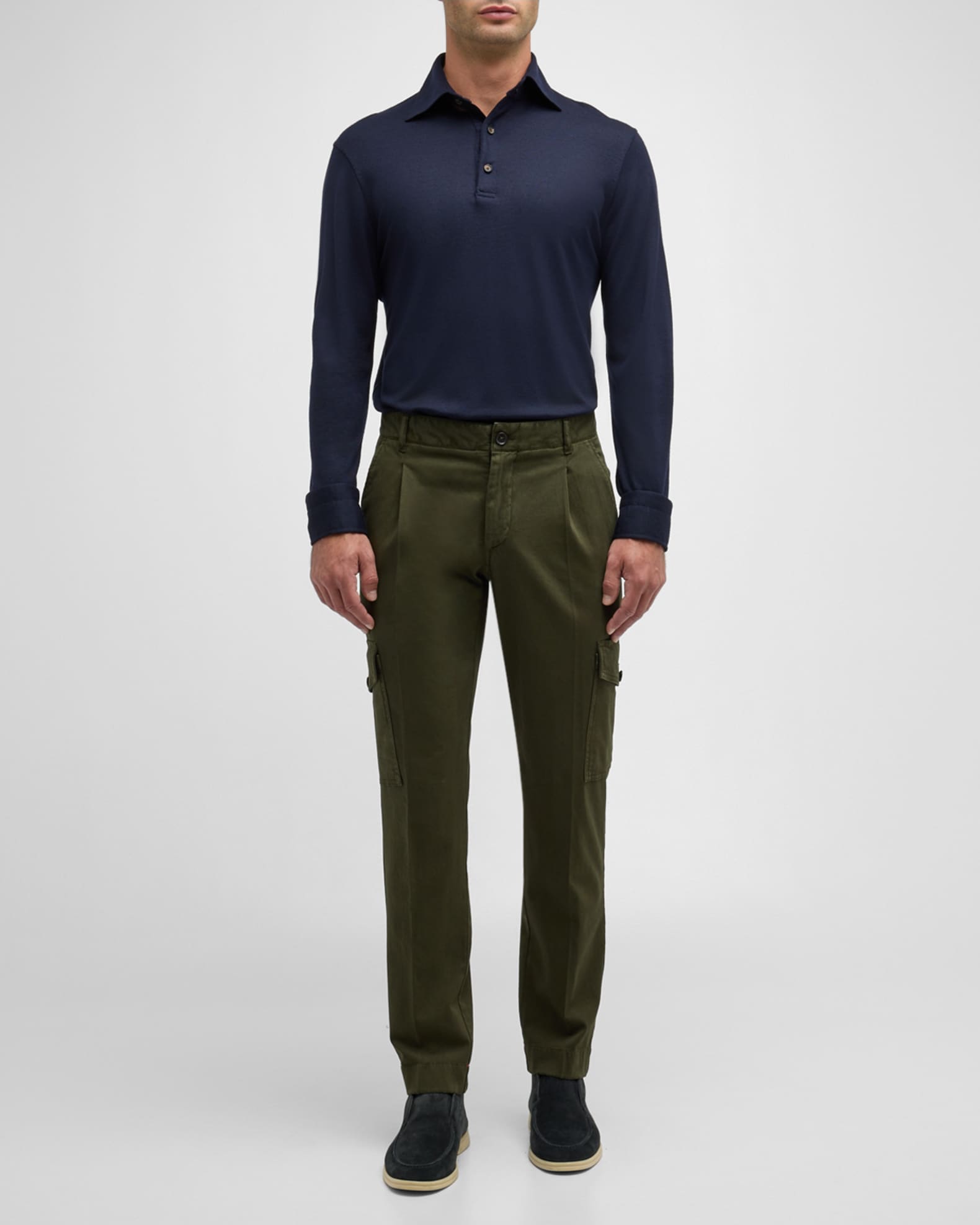 Isaia Men's Pleated Cotton-Cashmere Cargo Pants | Neiman Marcus