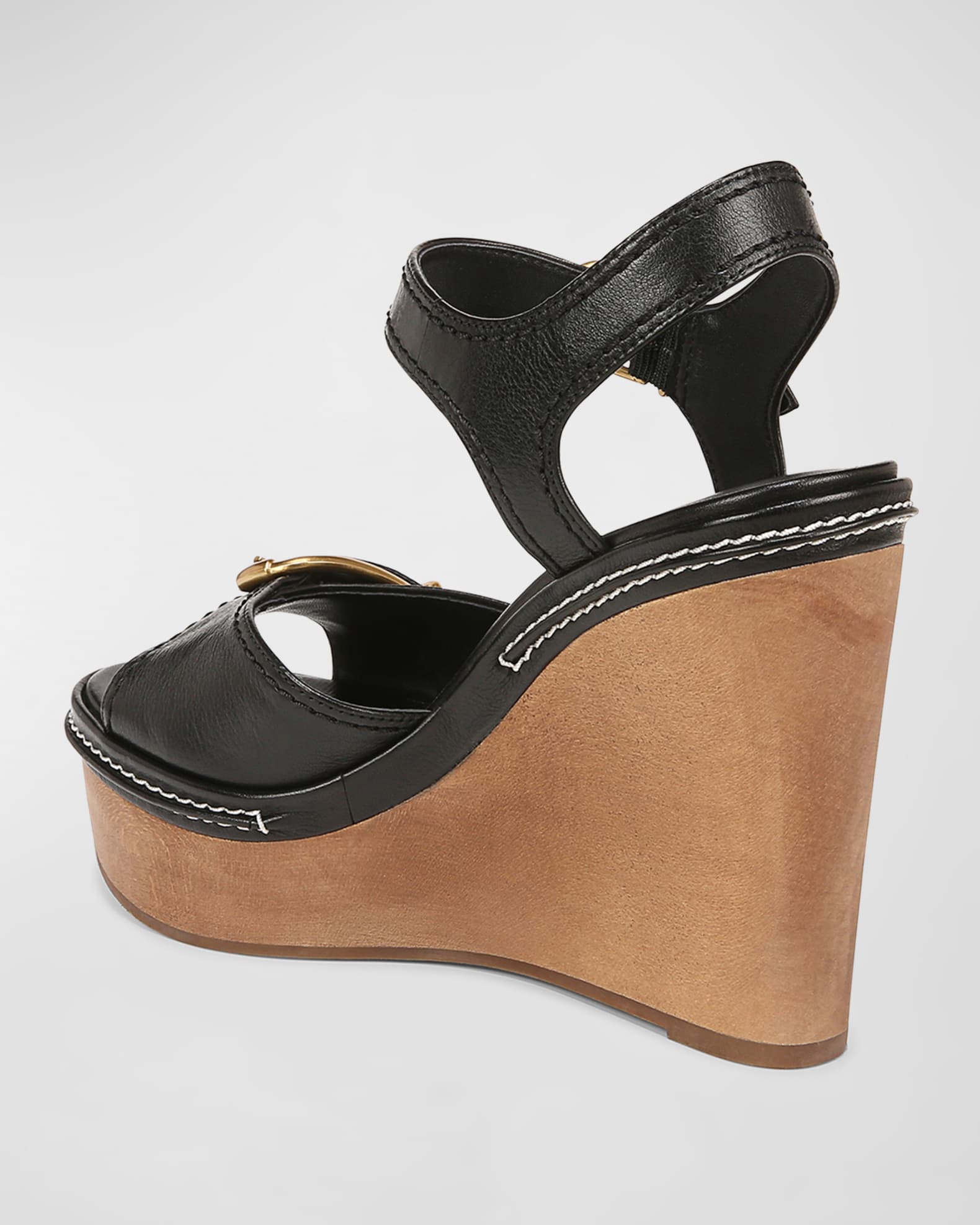 Veronica Beard Geraldine Leather Buckle Platform Sandals | Neiman Marcus