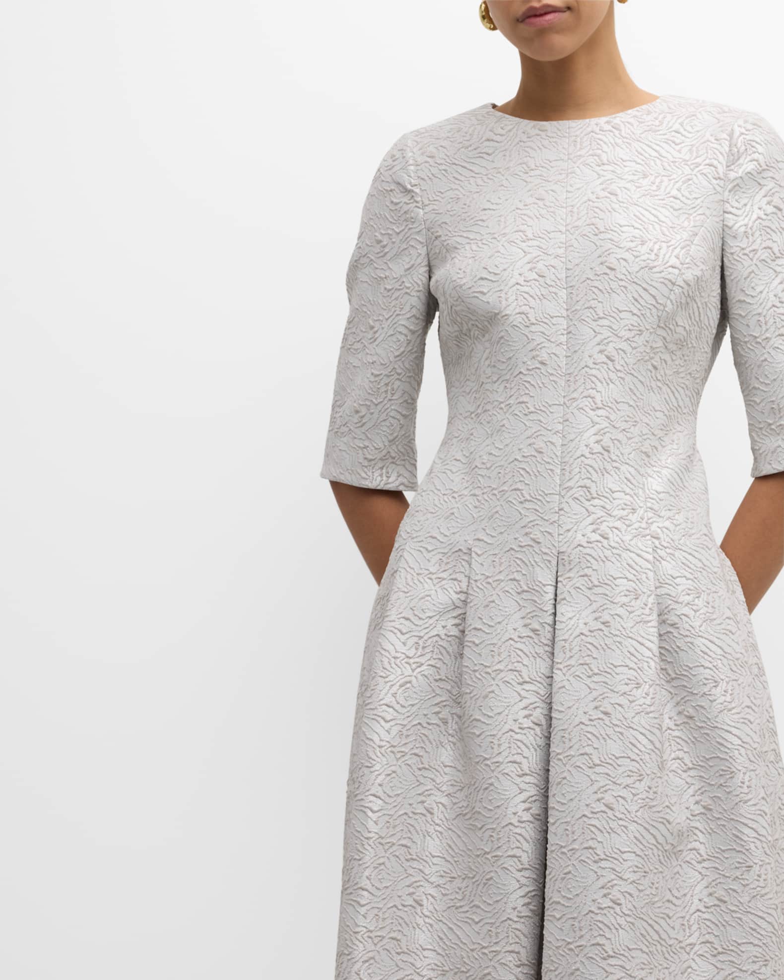 Rickie Freeman for Teri Jon Pleated Metallic Jacquard Midi Dress ...