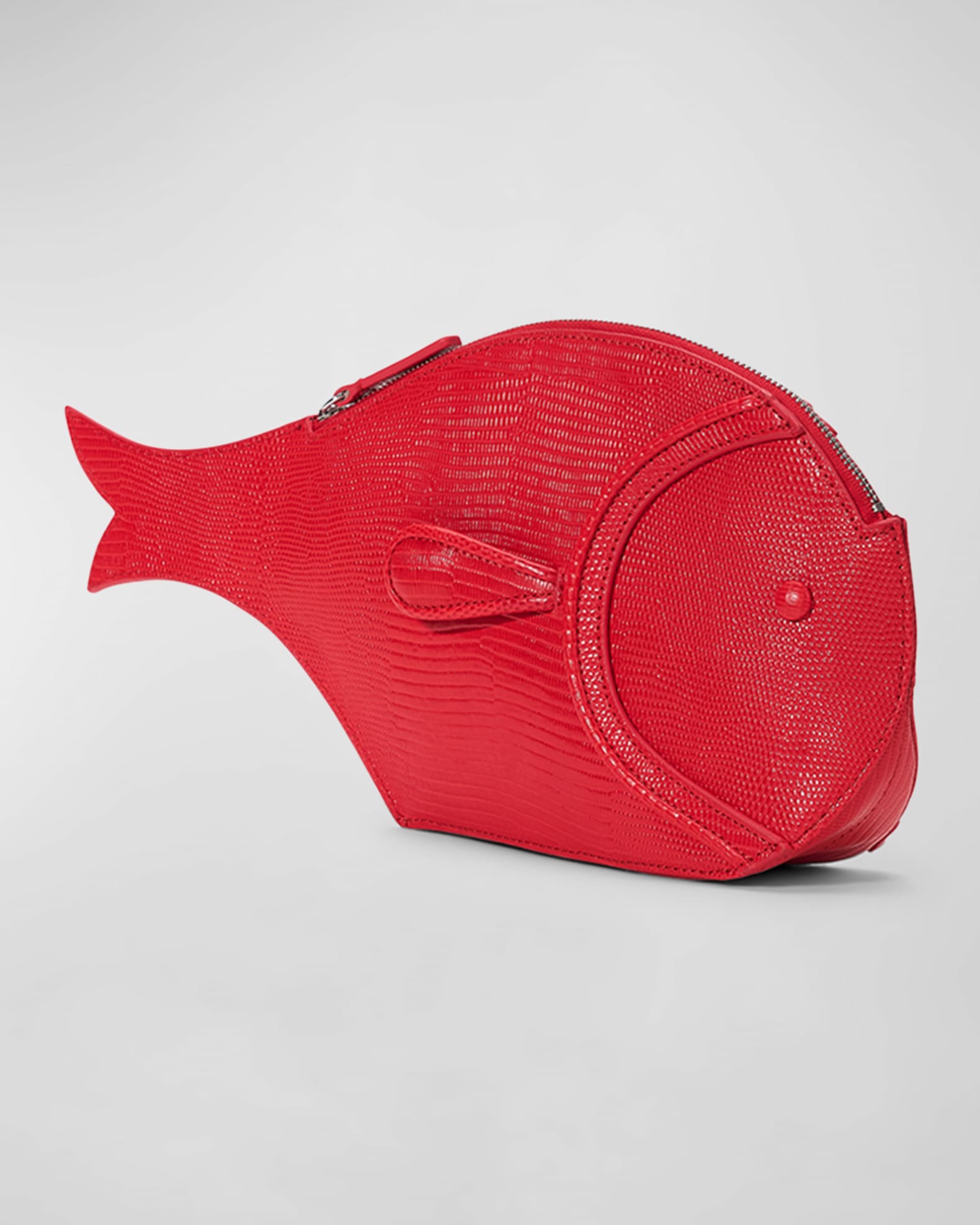 STAUD Fish Lizard-Embossed Leather Clutch Bag | Neiman Marcus