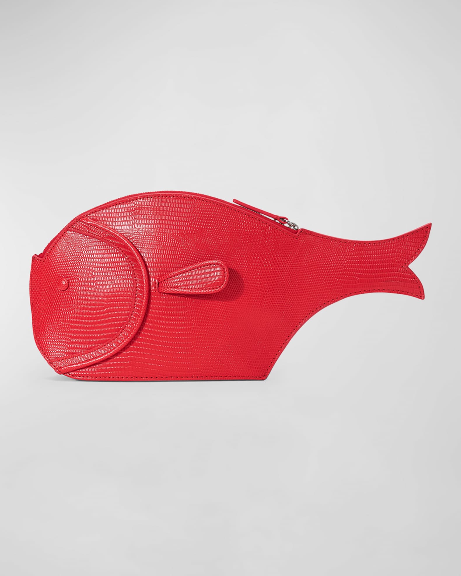 STAUD Fish Lizard-Embossed Leather Clutch Bag | Neiman Marcus