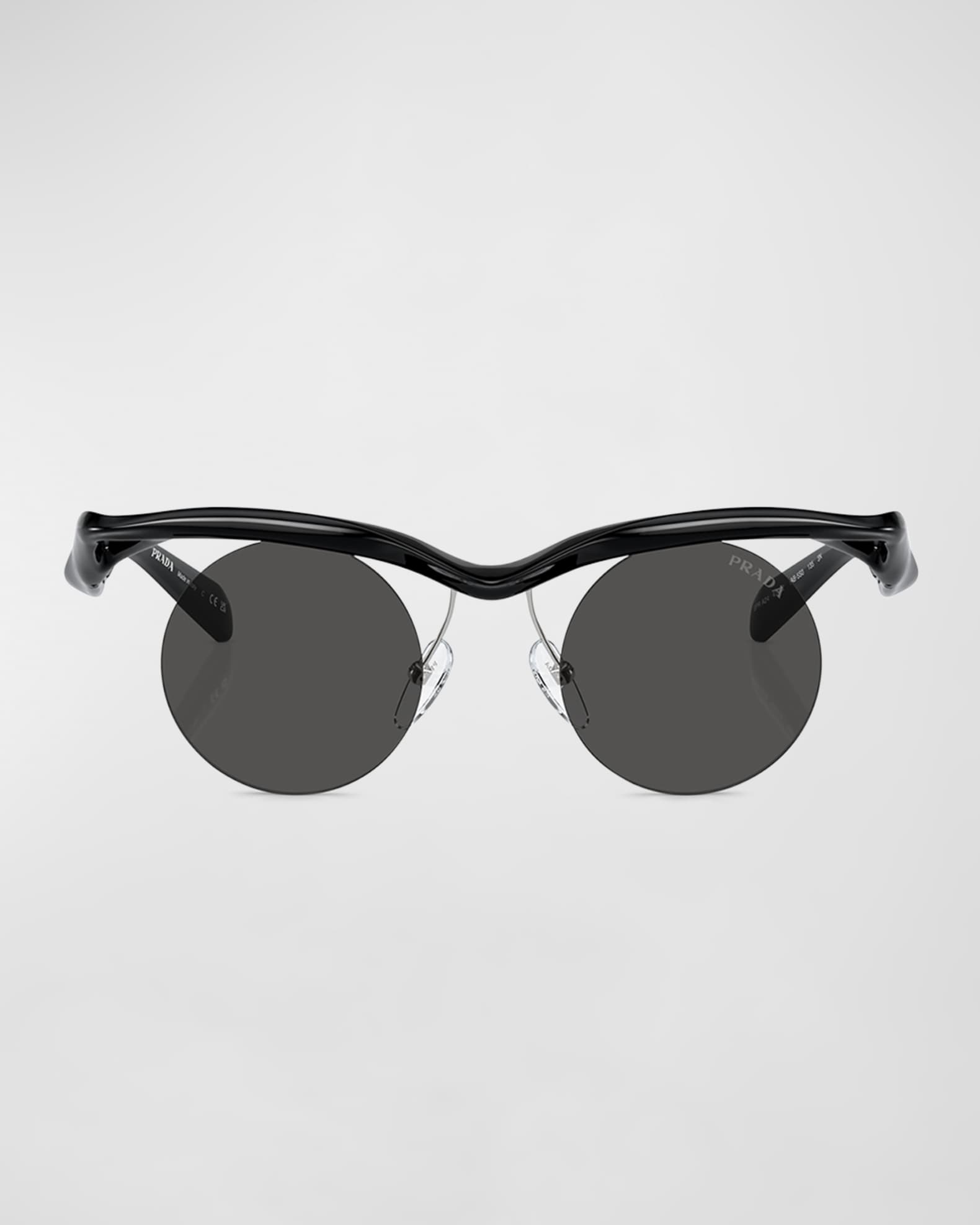 Prada Rimless Mixed-Media Round Sunglasses | Neiman Marcus