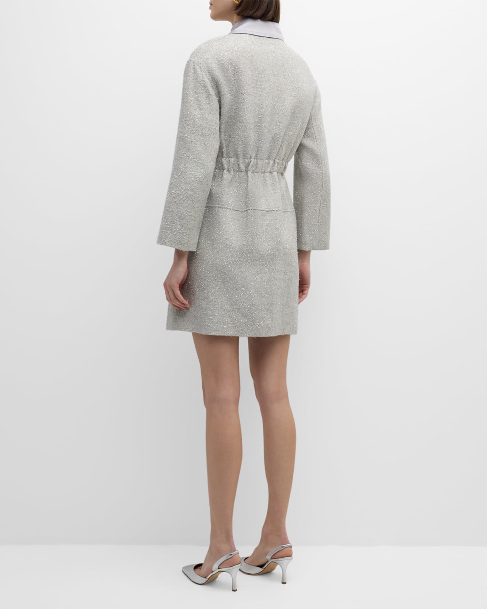 St. John Satin-Trim Metallic Tweed Jacket | Neiman Marcus