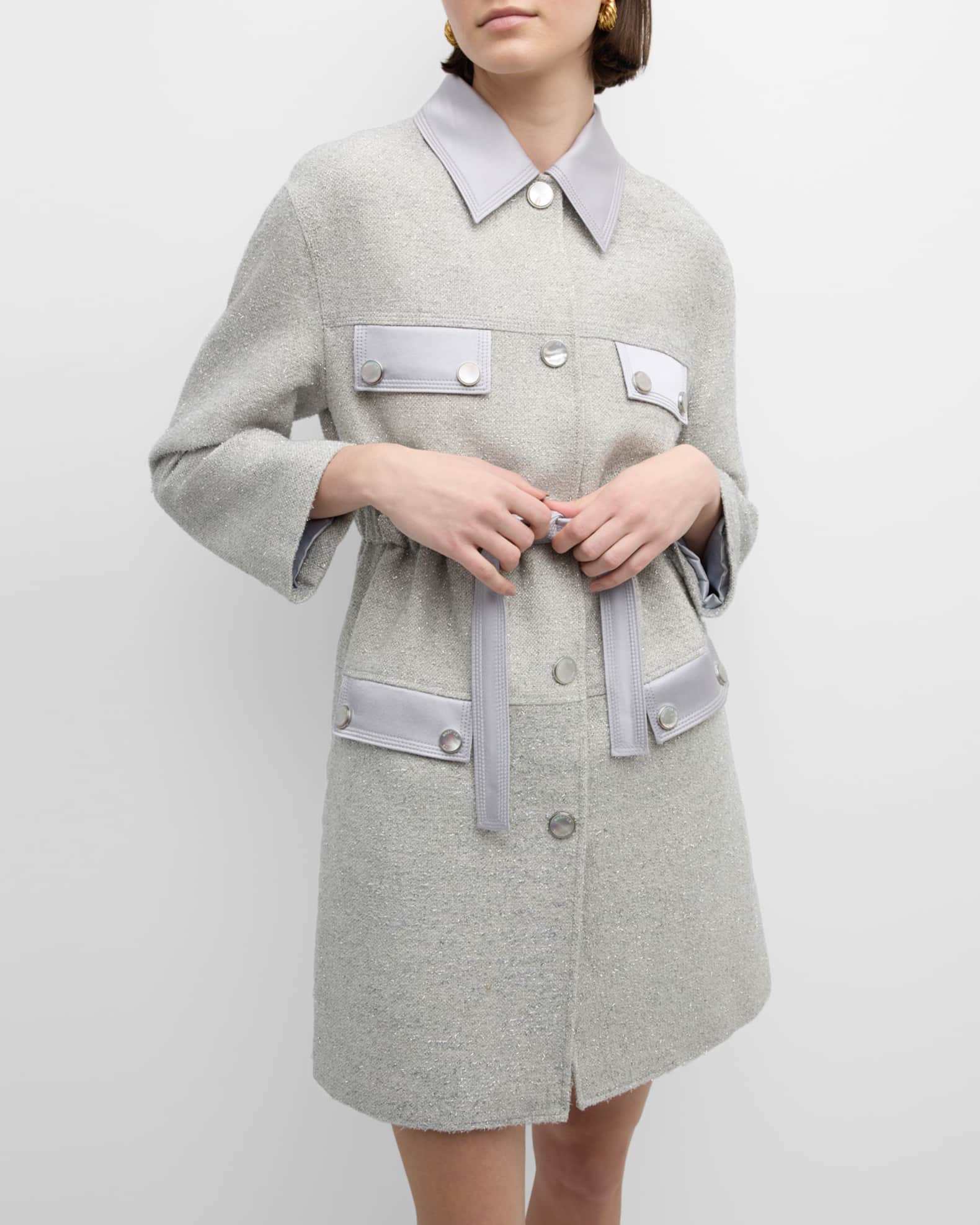 St. John Satin-Trim Metallic Tweed Jacket | Neiman Marcus