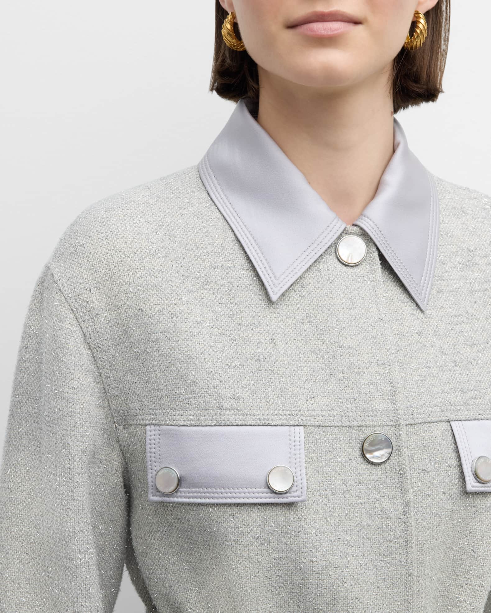 St. John Satin-Trim Metallic Tweed Jacket | Neiman Marcus