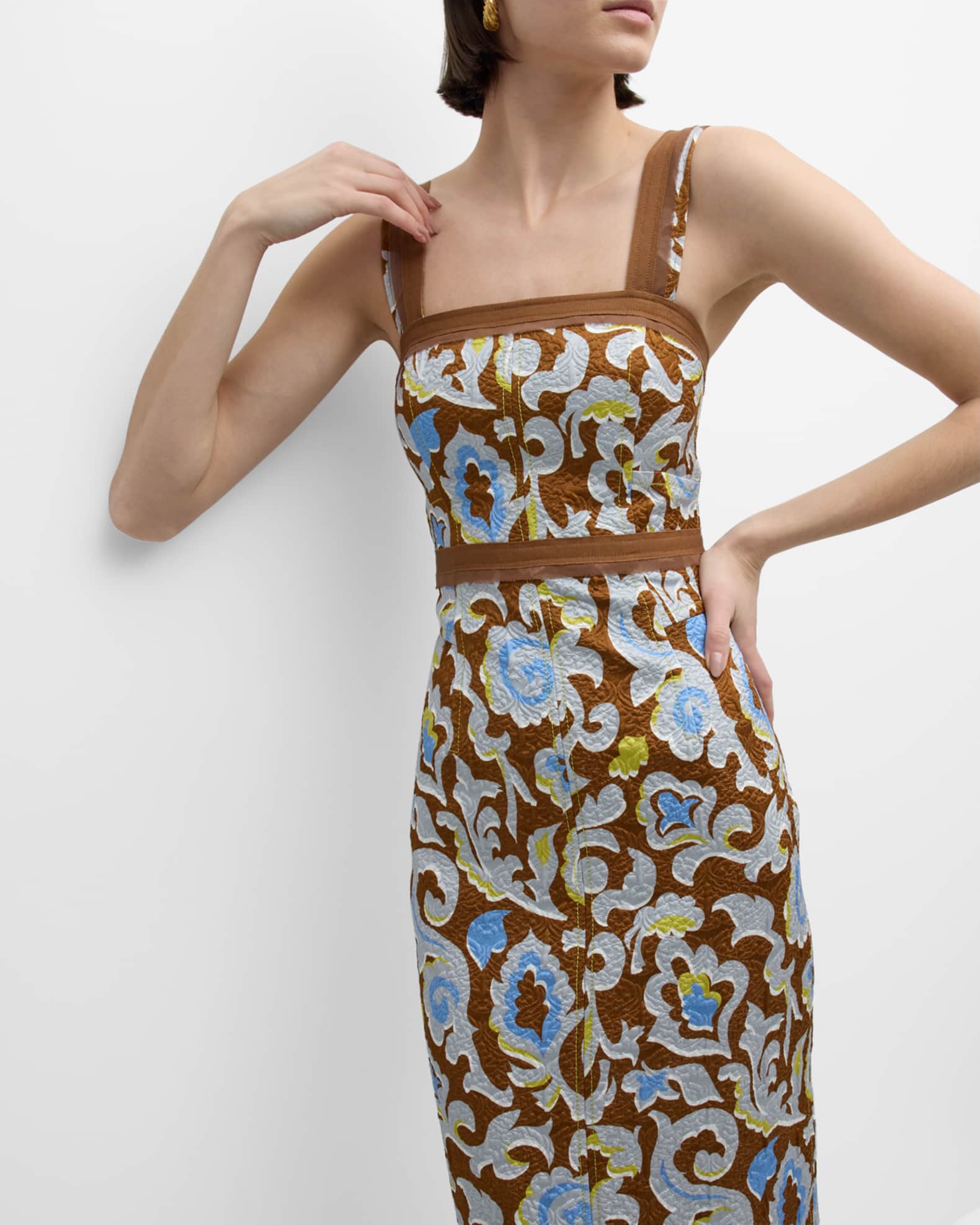 St. John Western Paisley-Print Cloque Jacquard Midi Sheath Dress ...