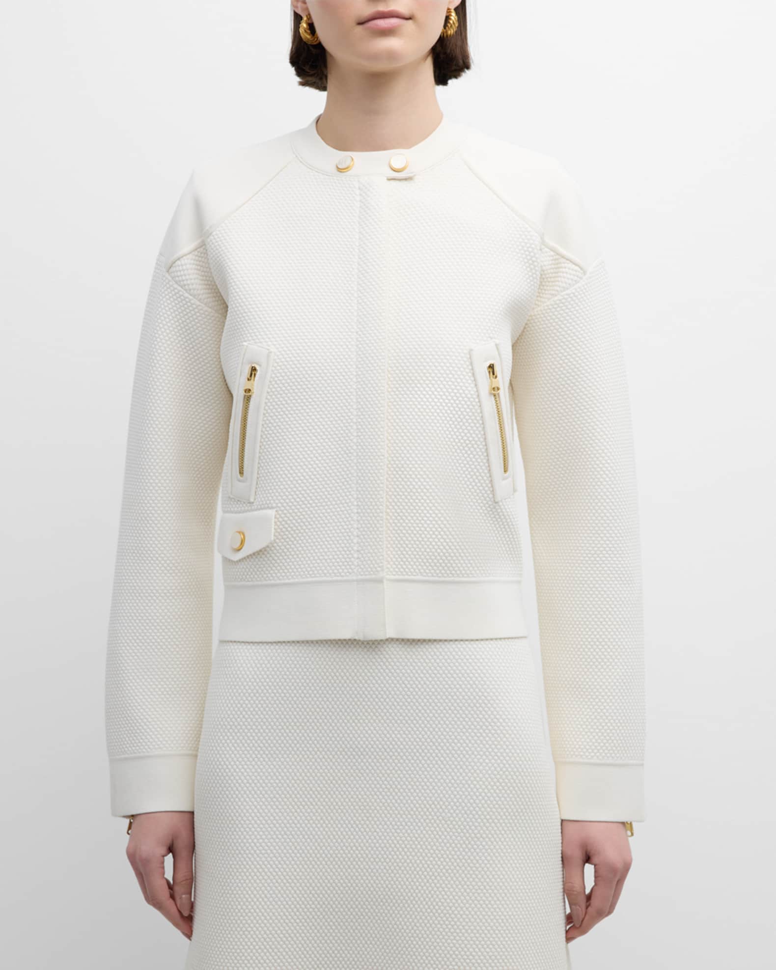 St. John Tonal Double-Face Pebble Texture Knit Zipper Jacket | Neiman ...