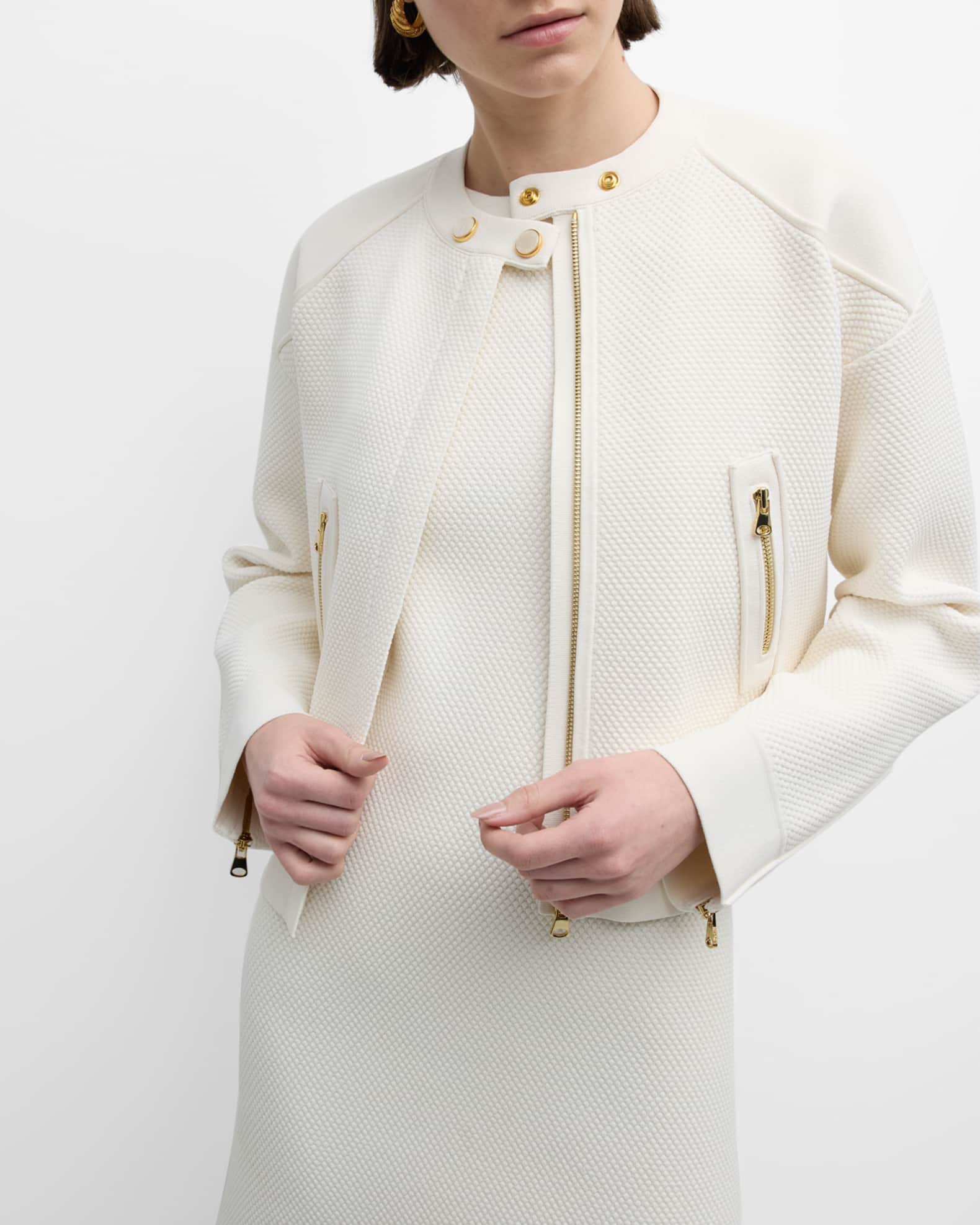 St. John Tonal Double-Face Pebble Texture Knit Zipper Jacket | Neiman ...