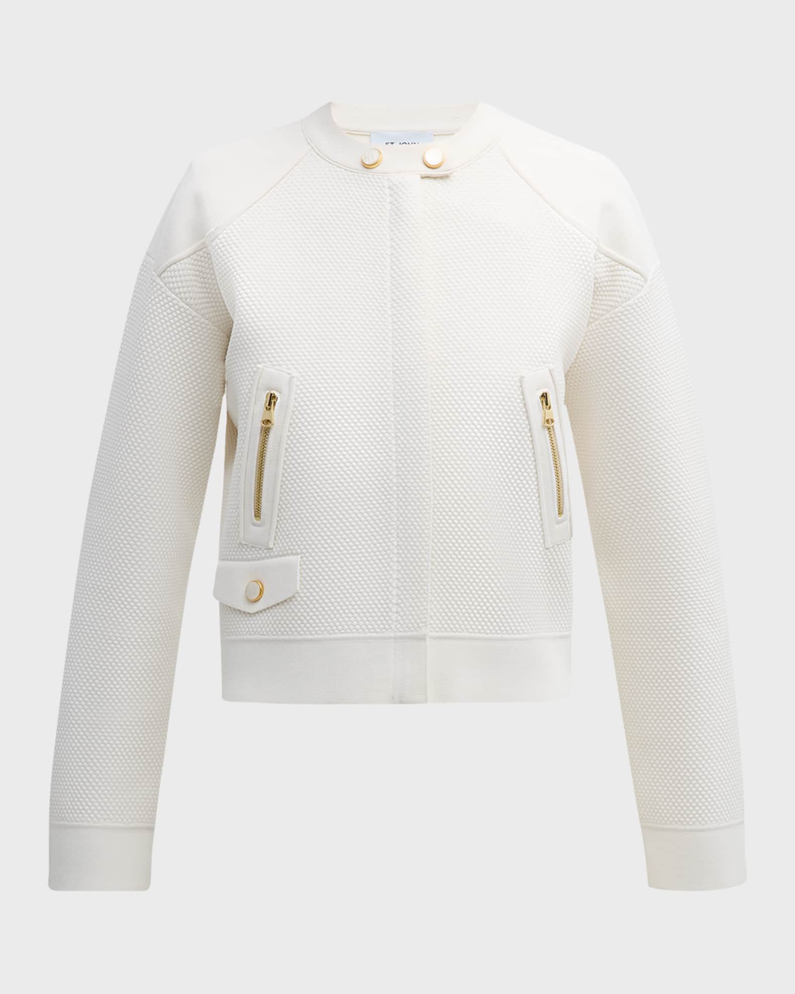 St. John Tonal Double-Face Pebble Texture Knit Zipper Jacket | Neiman ...