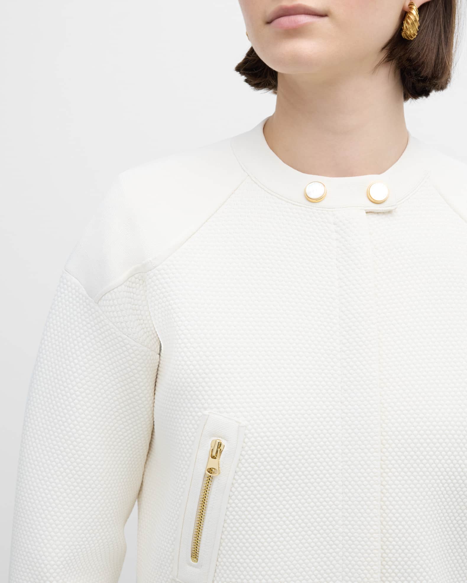 St. John Tonal Double-Face Pebble Texture Knit Zipper Jacket | Neiman ...