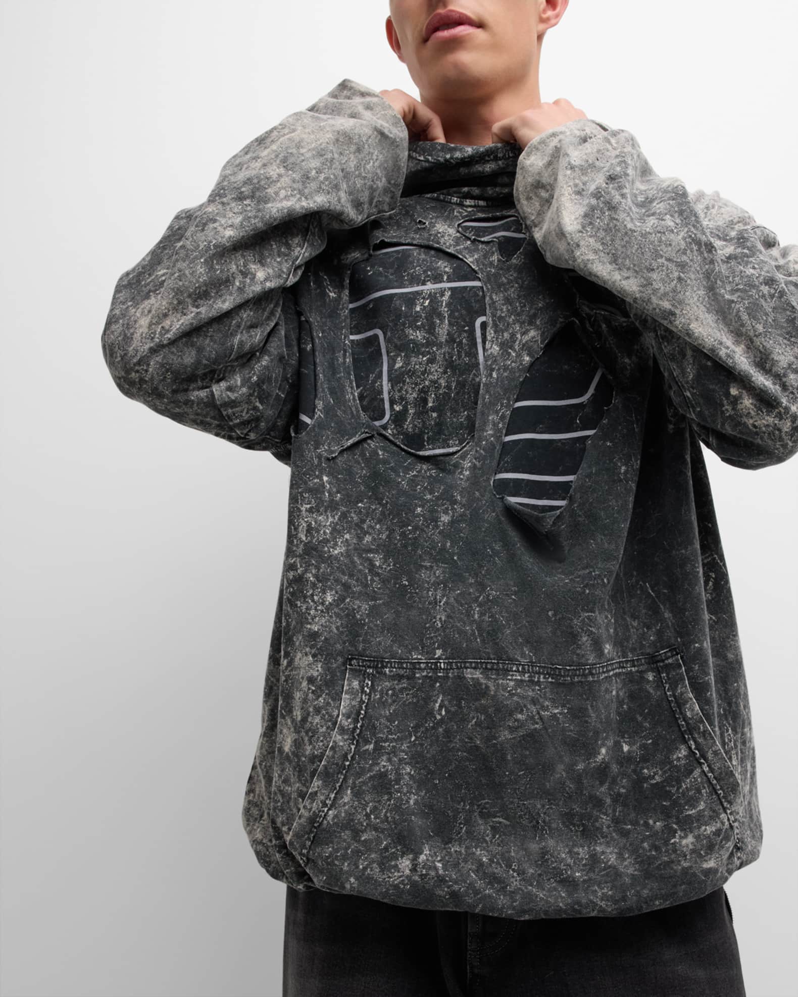 Diesel Men's Destroyed Two-Layer Hoodie | Neiman Marcus