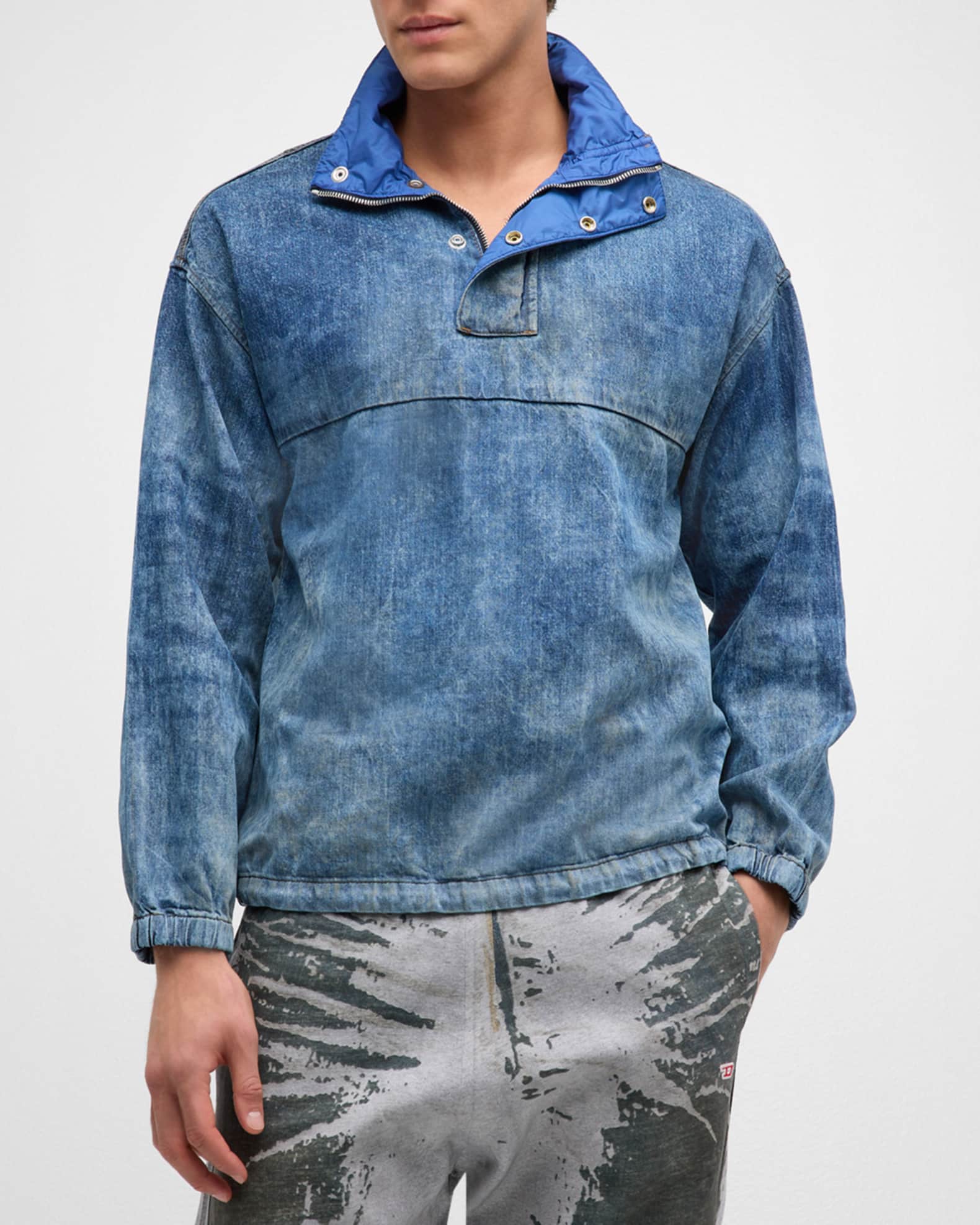 Diesel Men's Half-Zip Soft Denim Sweatshirt | Neiman Marcus