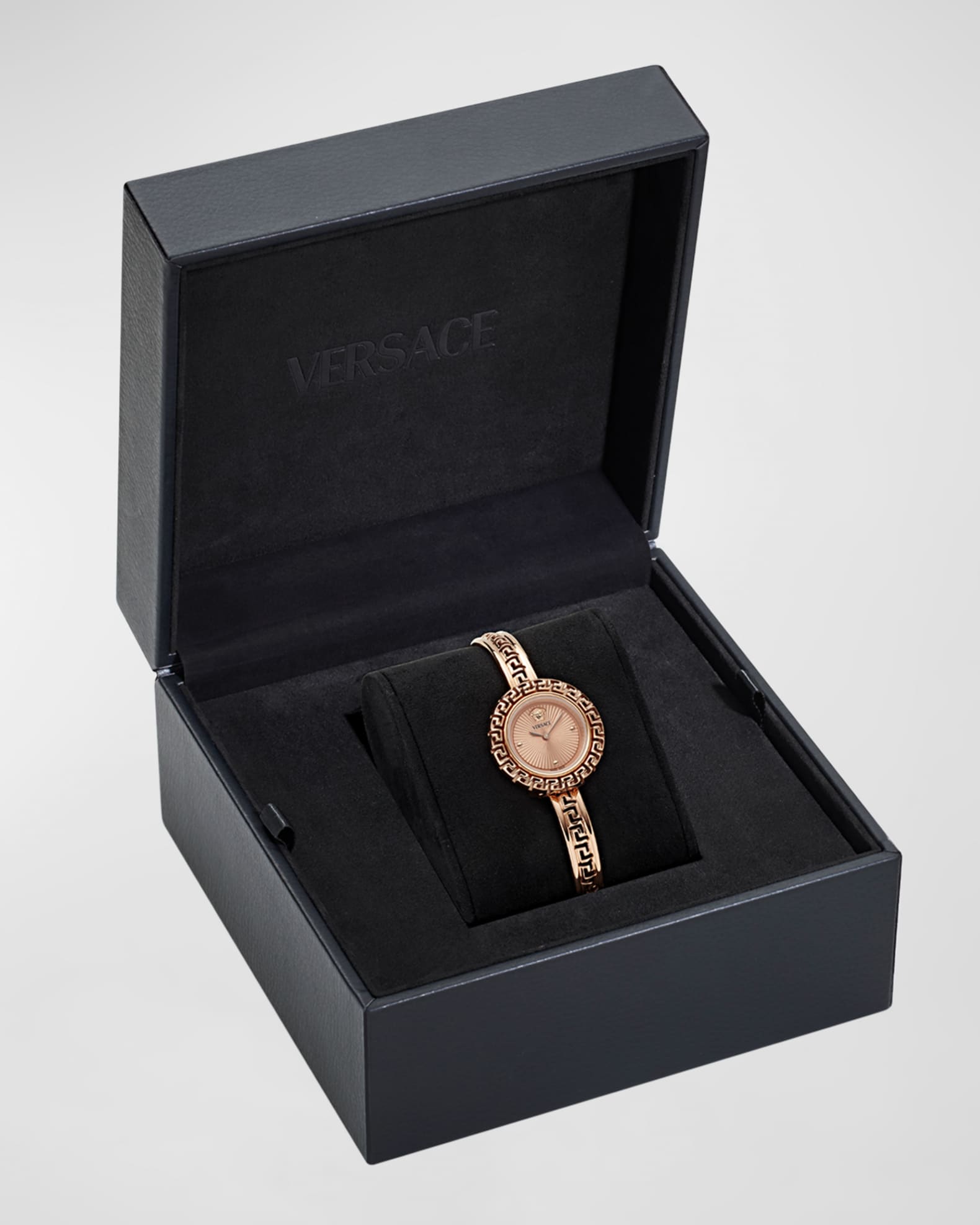 Versace La Greca IP Rose Gold Bangle Bracelet Watch, 28mm | Neiman Marcus