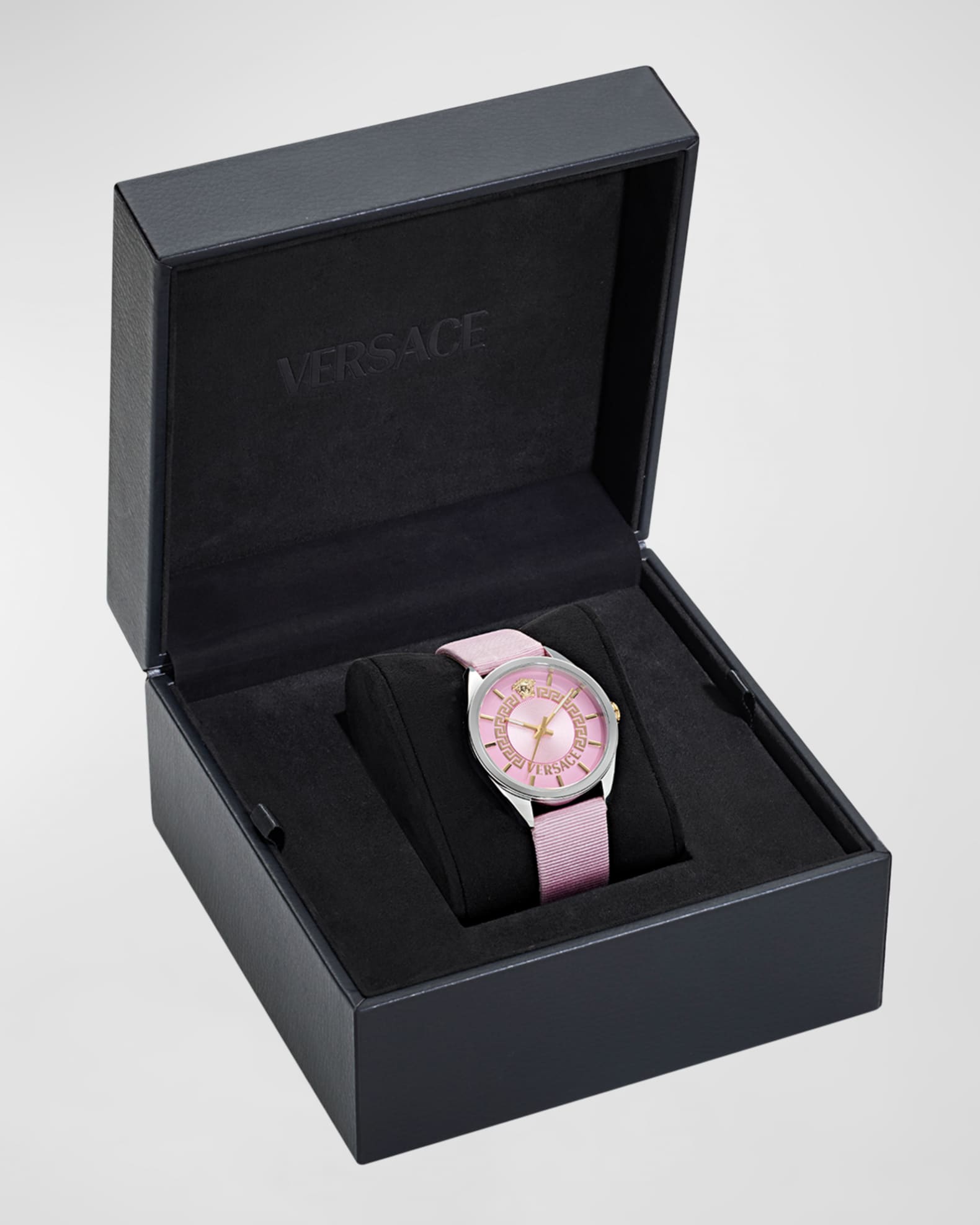 Versace V-Circle 36mm Stainless Steel Watch With Grosgrain Strap, Pink ...