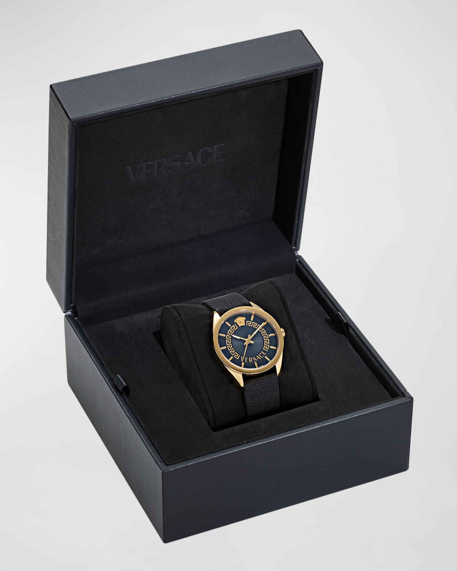 Versace V-Circle 36mm IP Yellow Gold Watch With Grosgrain Strap, Black ...