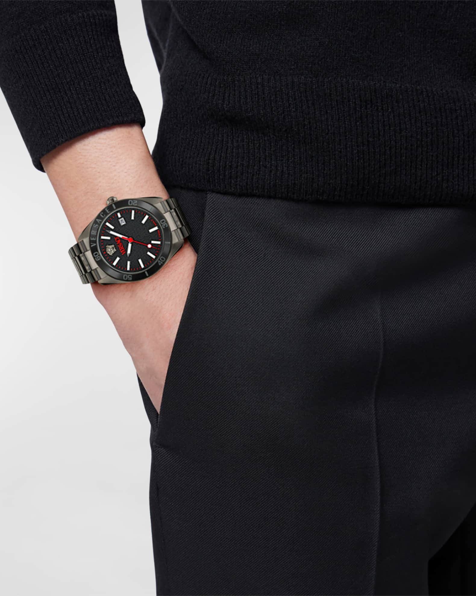 Versace Men's V-Dome IP Black Bracelet Watch, 42mm | Neiman Marcus