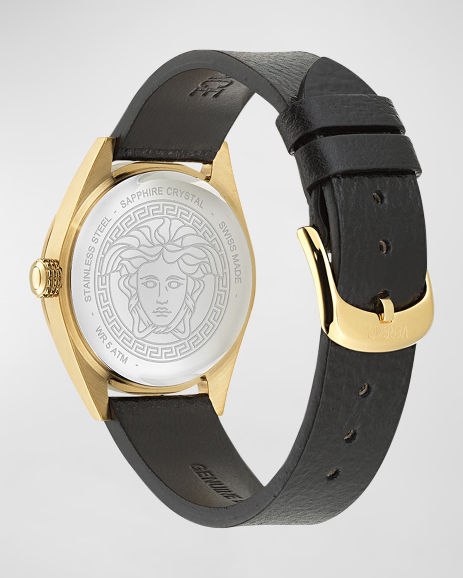 Versace 36mm V-Code Watch with Calf Leather Strap, Yellow Gold/Black ...