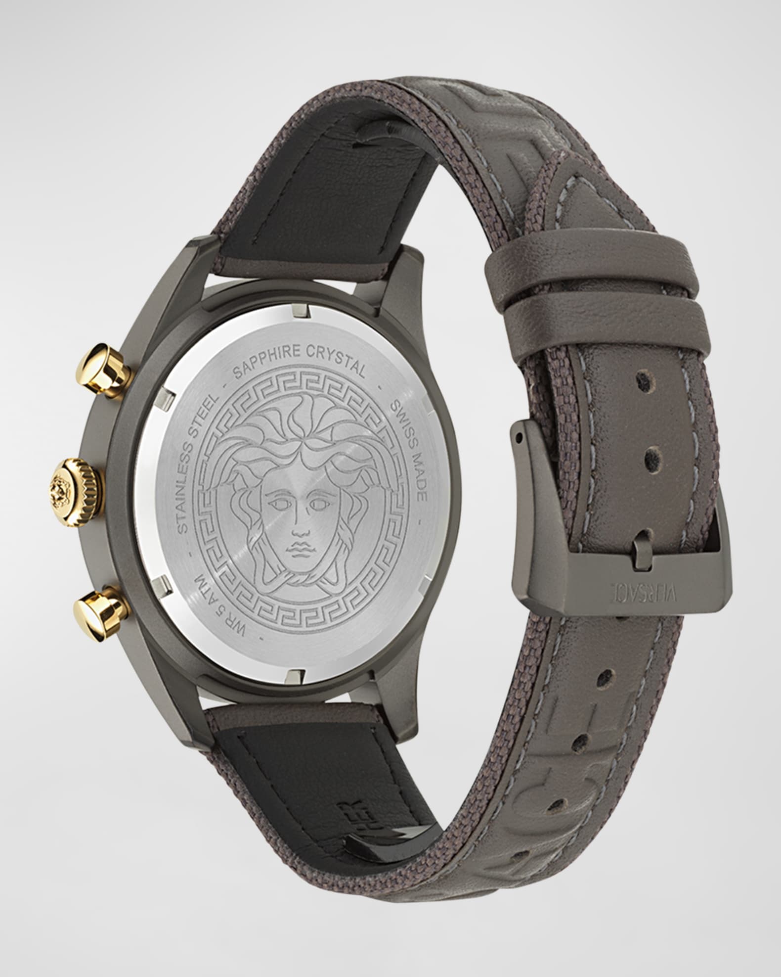 Versace Men's Chrono Master IP Gunmetal Leather-Strap Watch, 44mm | Neiman Marcus