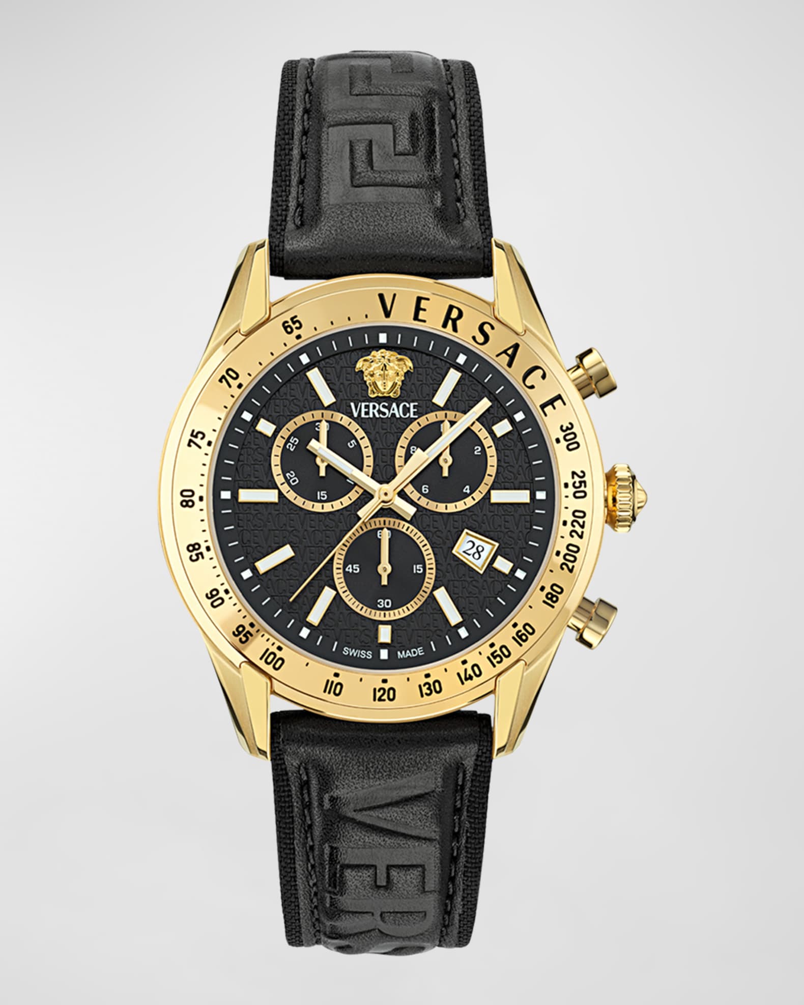Versace Men's Chrono Master IP Yellow Gold Leather-Strap Watch, 44mm ...