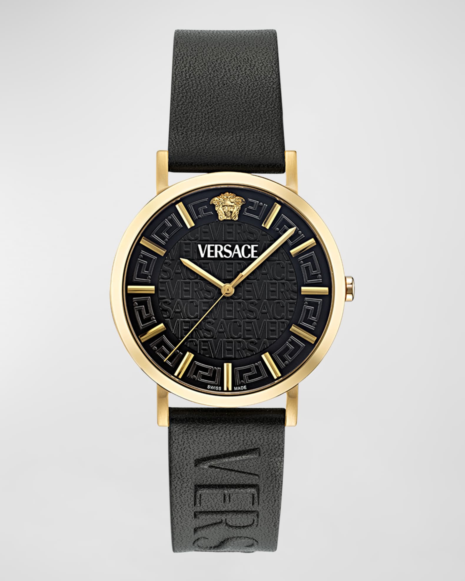 Versace Men's Greca Slim IP Yellow Gold Leather-Strap Watch, 40mm ...
