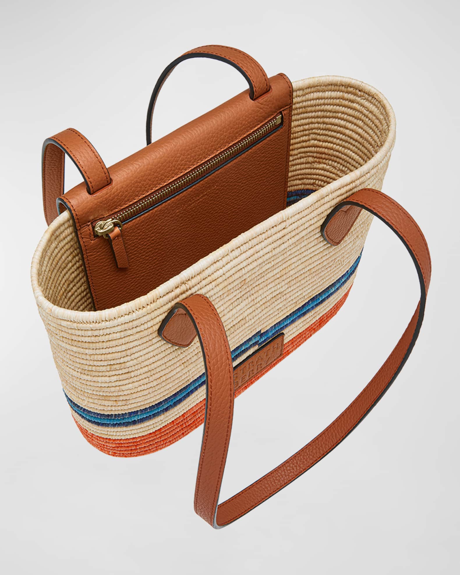 STRATHBERRY Striped Basket Raffia & Leather Tote Bag | Neiman Marcus