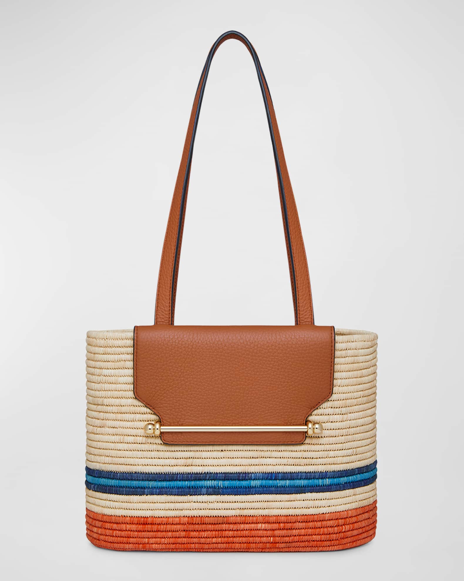 STRATHBERRY Striped Basket Raffia & Leather Tote Bag | Neiman Marcus