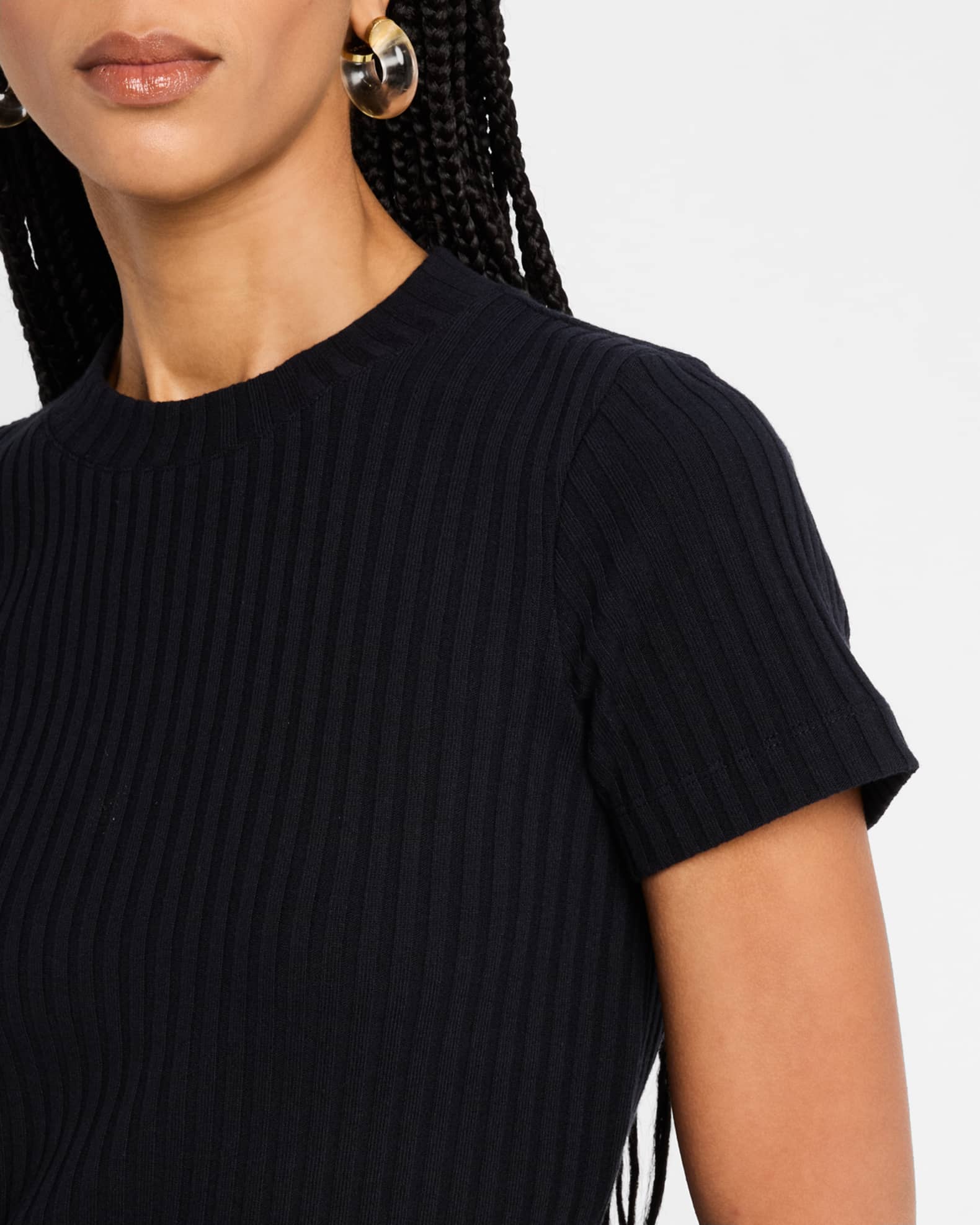 Vince Ribbed Short-Sleeve Crewneck Top | Neiman Marcus