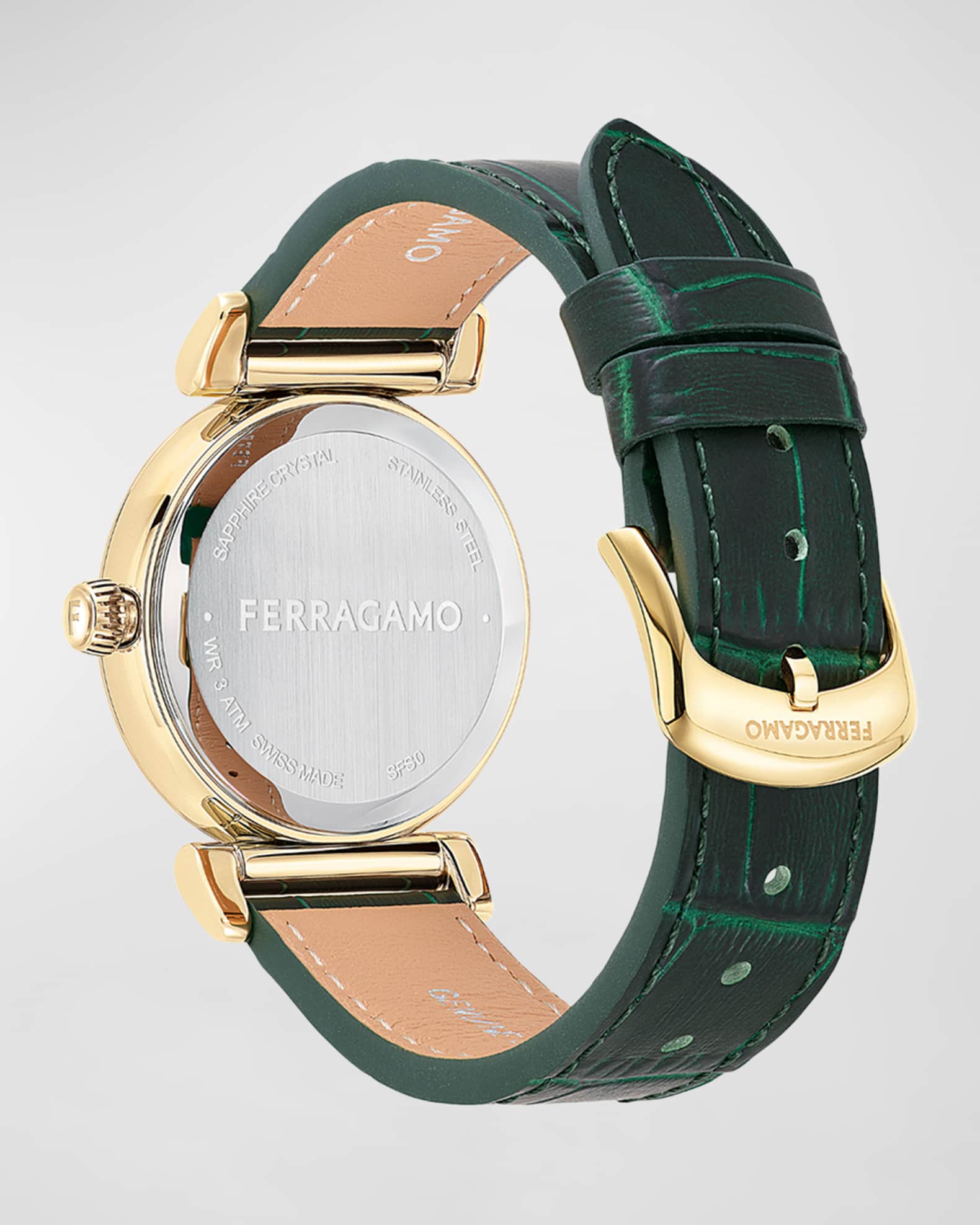 Ferragamo 36mm Ferragamo Allure Watch with Calf Leather Strap, Green ...