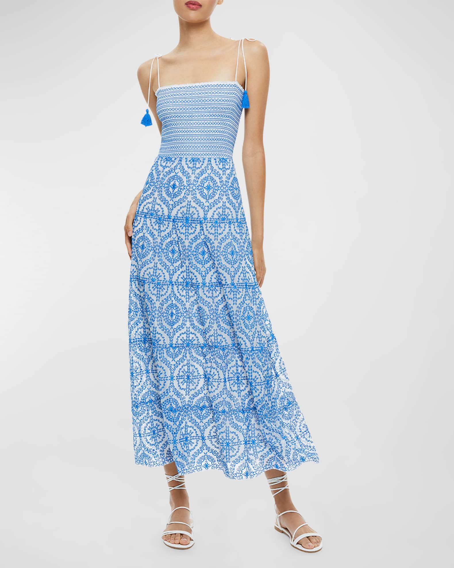 Alice + Olivia Marna Embroidered Tiered Tie-Strap Maxi Dress | Neiman ...