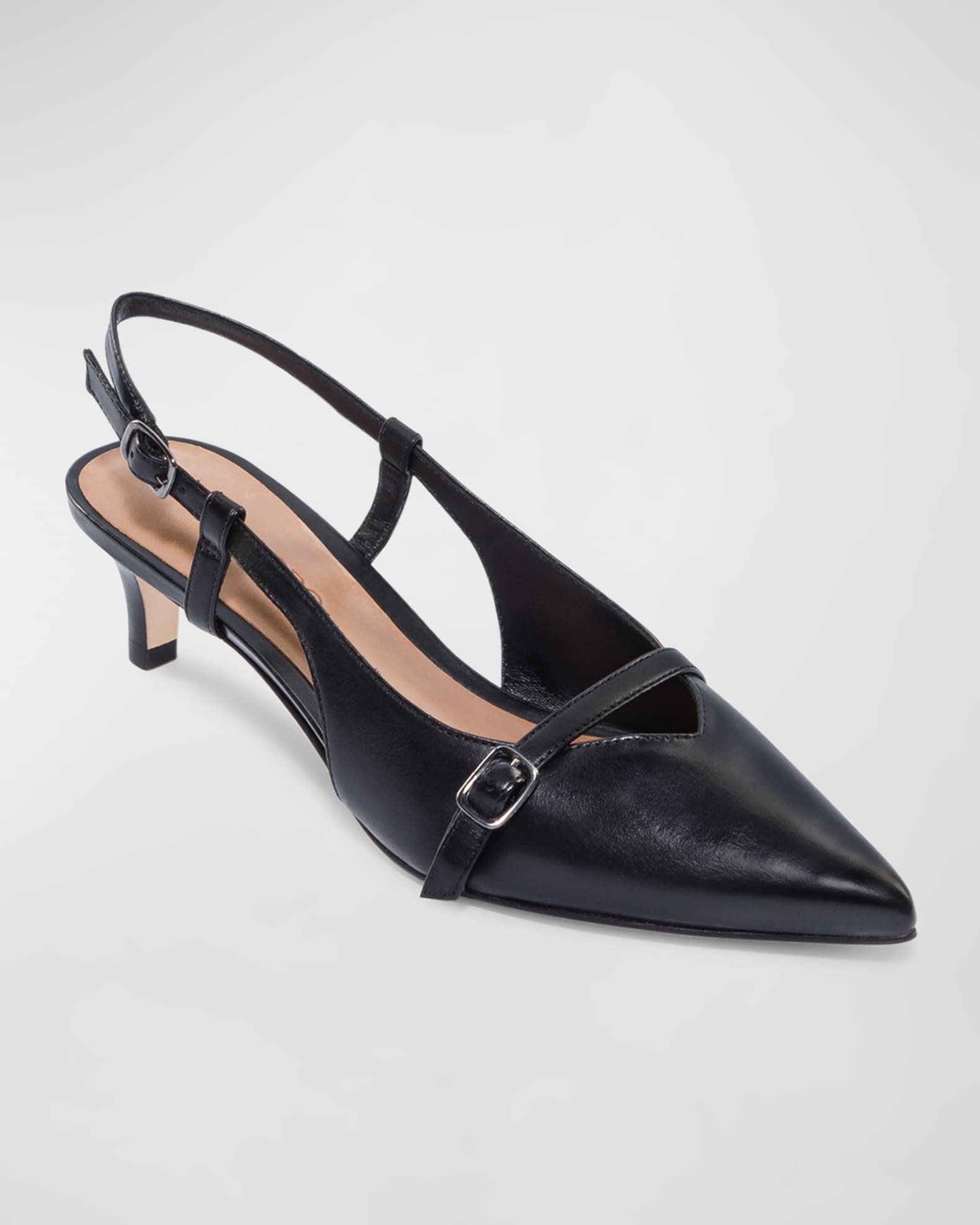 Bernardo Marietta Leather Kitten-Heel Slingback Pumps | Neiman Marcus