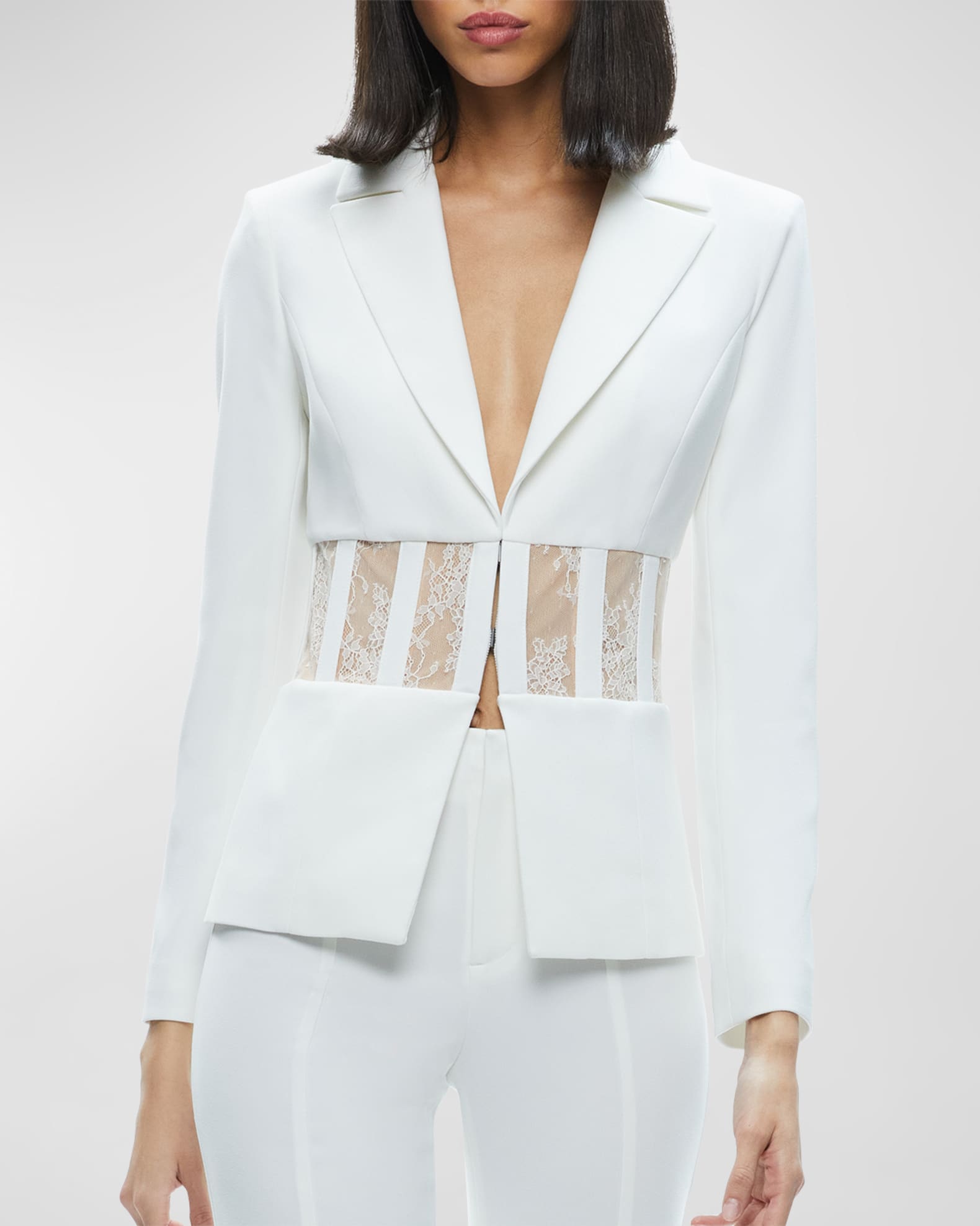 Alice + Olivia Alexia Fitted Sheer Lace Corset Blazer | Neiman Marcus