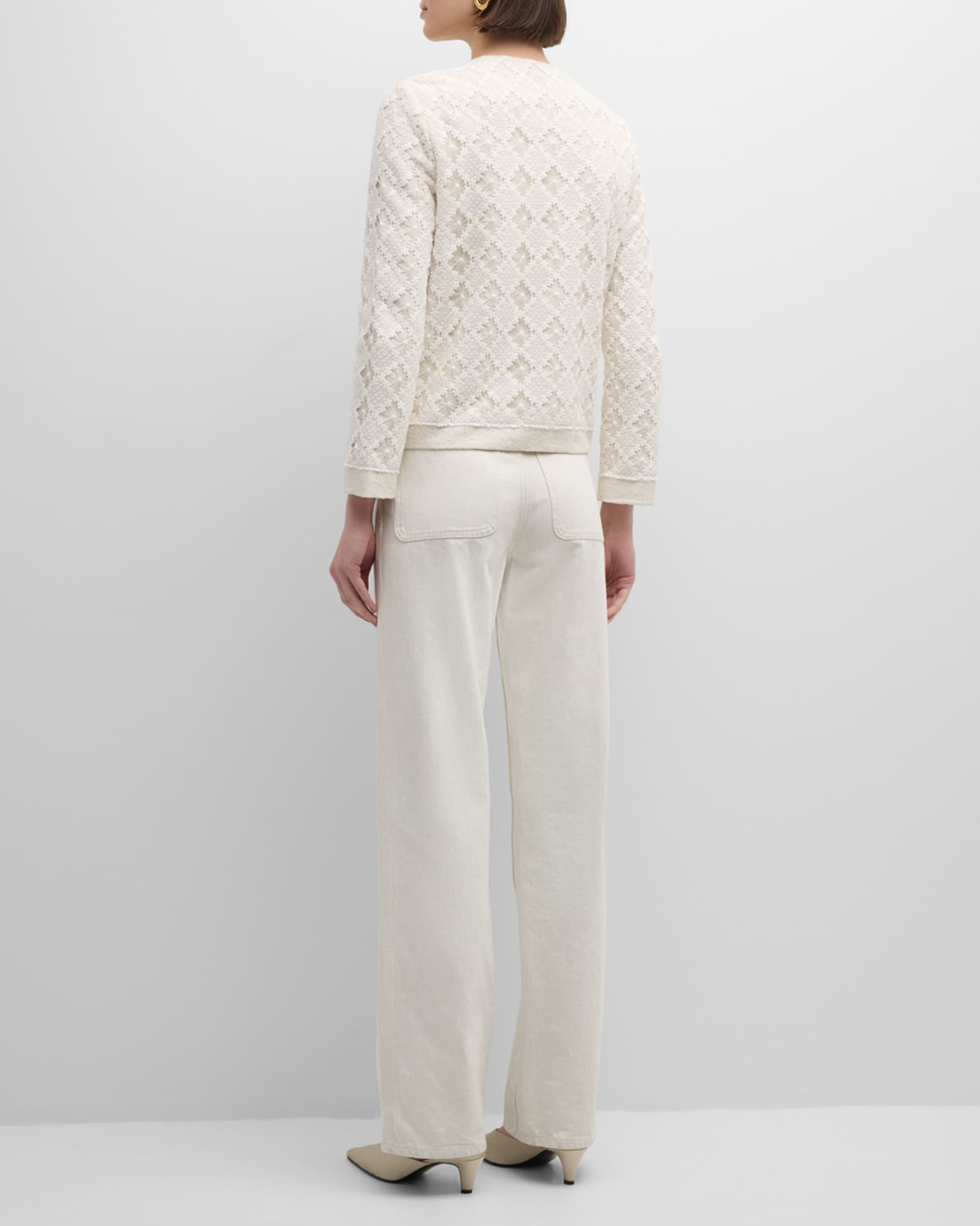 St. John Mixed-Media Guipure Lace And Metallic Tweed Jacket | Neiman Marcus