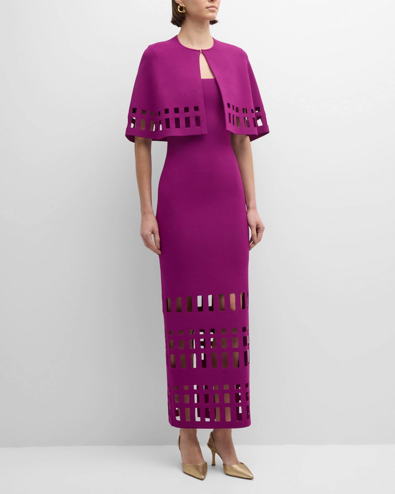 St. John Cutout Stretch Viscose Milano Knit Cape | Neiman Marcus