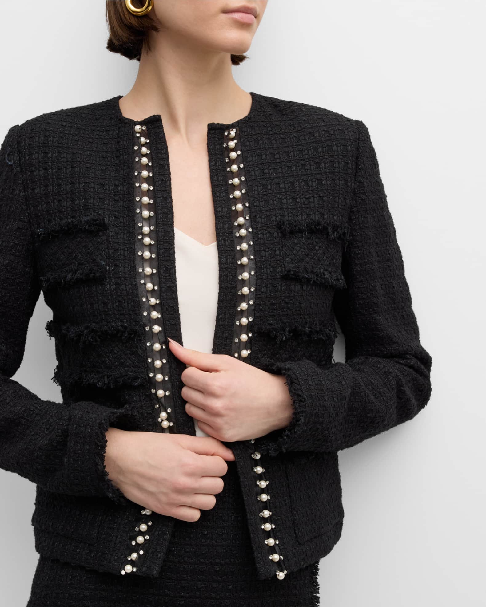 St. John Crystal-Embellished Italian Textured Tweed Jacket | Neiman Marcus